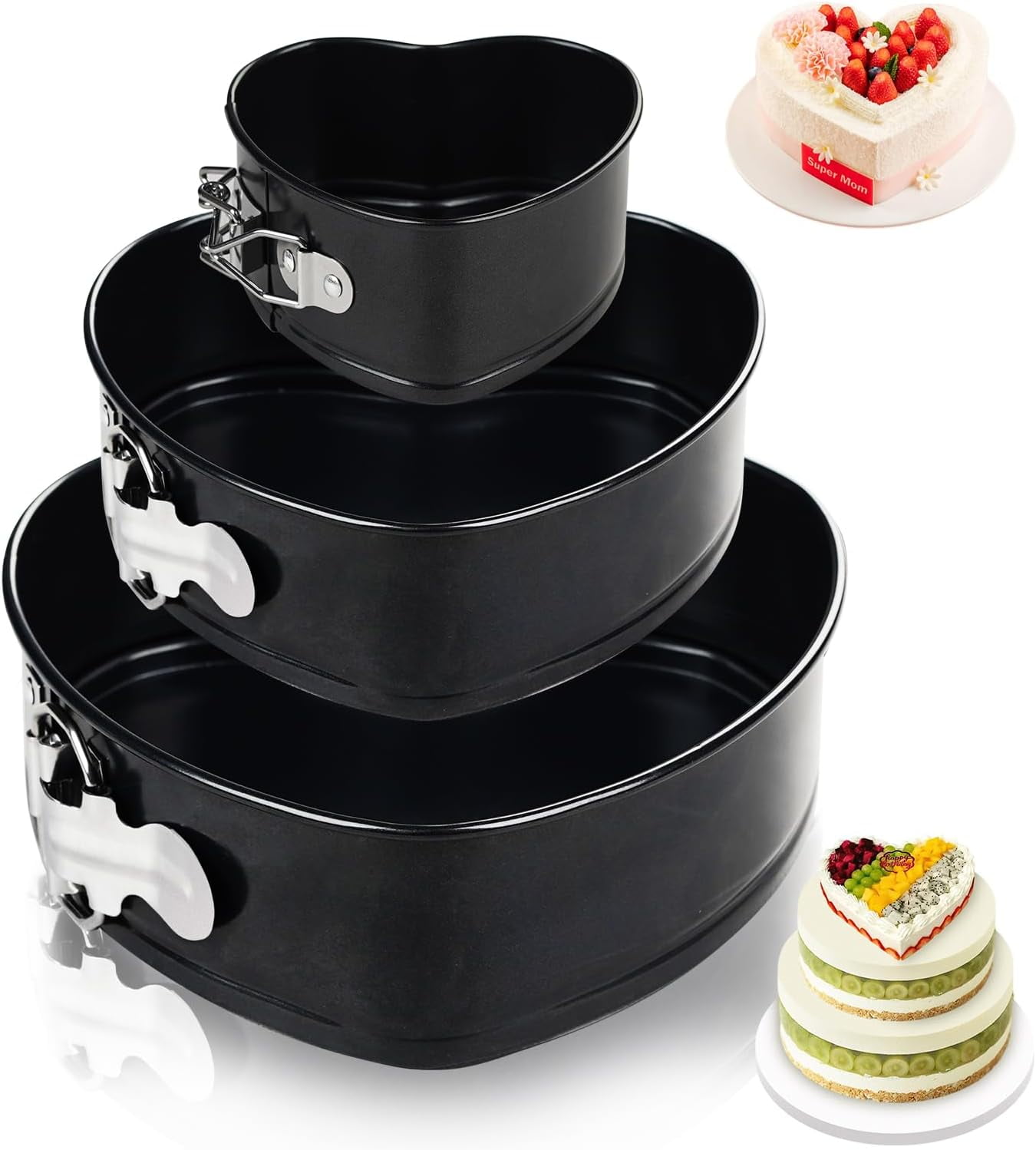 4"+7"+9" Non-Stick Cheesecake Pan, Springform Cake Pans Leakproof Heart ...