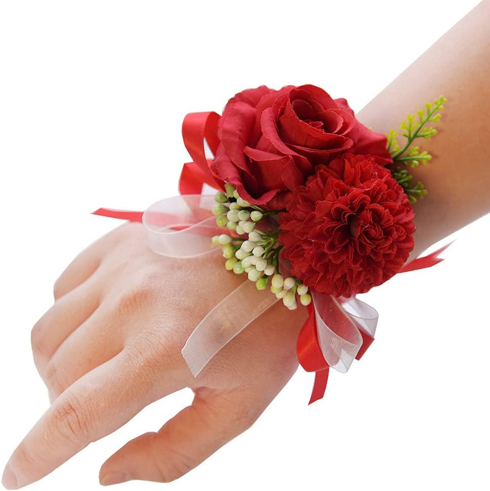 4.7" Artificial Rose Wrist Corsages, Bridal Bridesmaid Wrist Flower ...