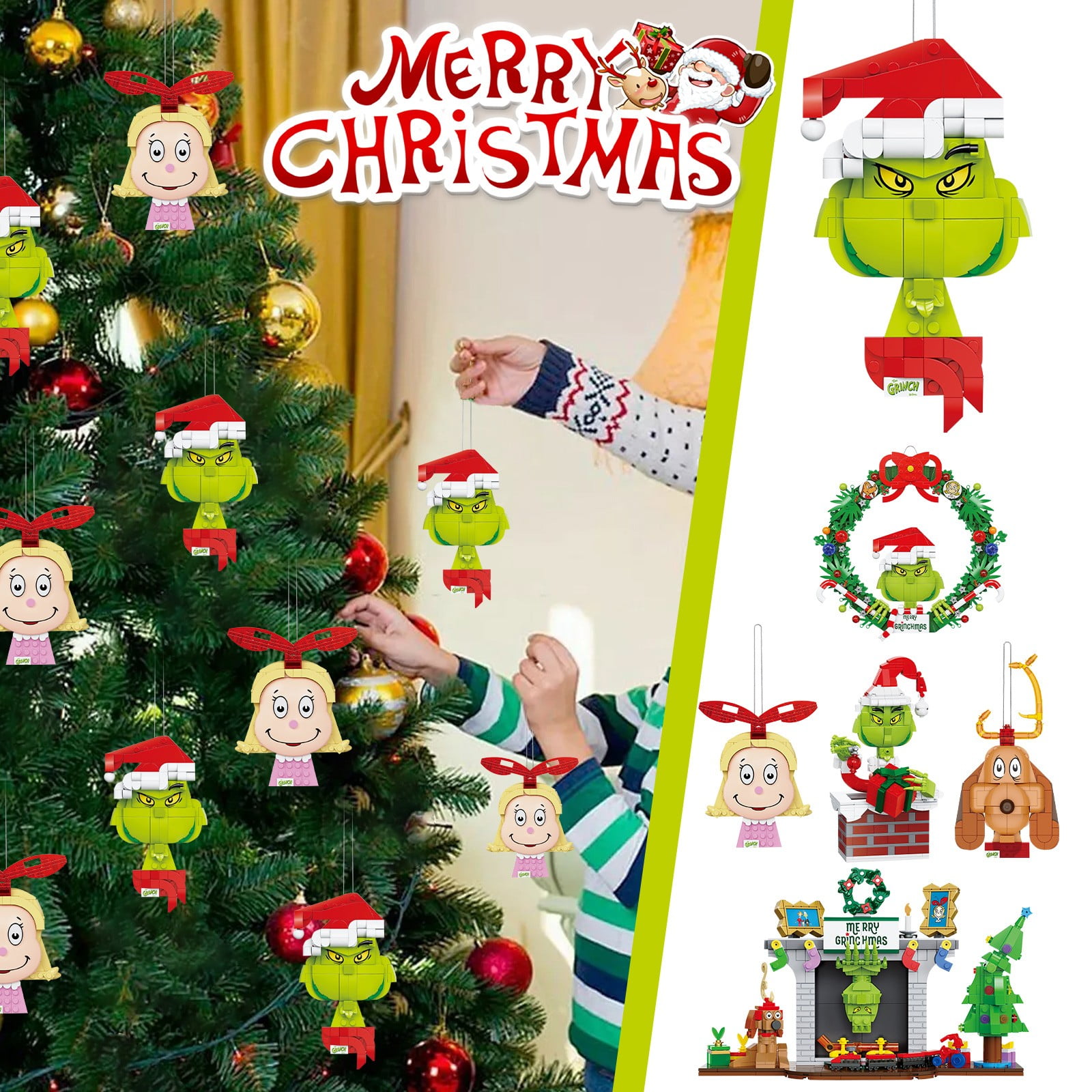 4.7" Grinch Christmas Ornaments Building Blocks, 2D Christmas Building ...