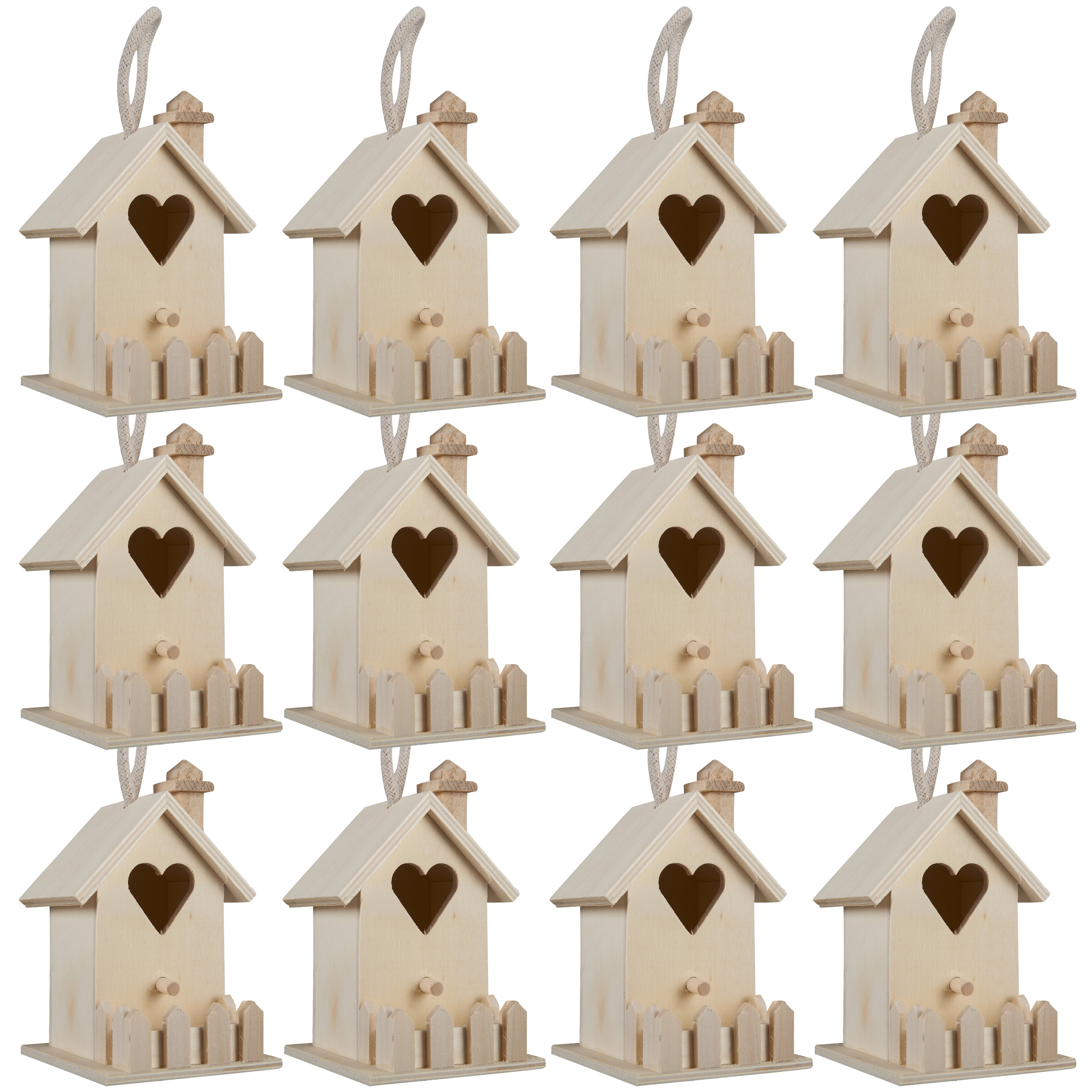 4.7" Heart & Fence Birdhouse by Make Market - Unfinished Hanging ...