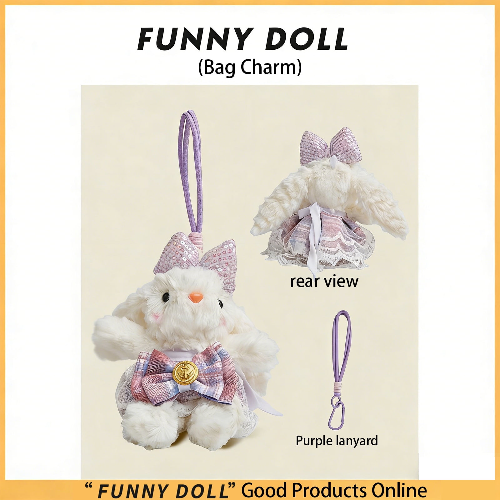 4.7 Inch Cute Lop-Eared Rabbit Bag Charms, Plush Bunny Pendant with ...
