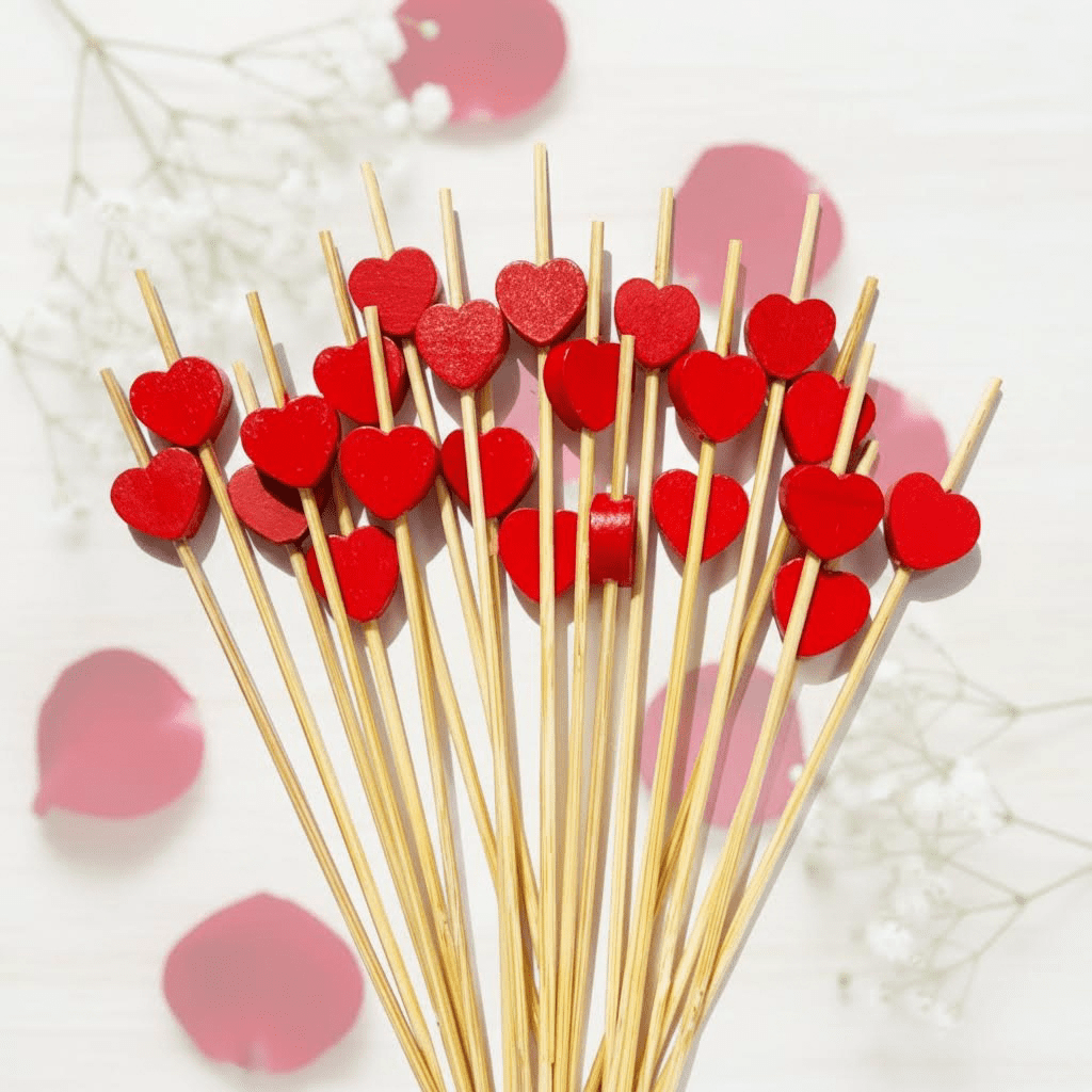 4.7 Inch Red Heart Appetizer Toothpicks, 100 PCS Bamboo Cocktail Sticks ...