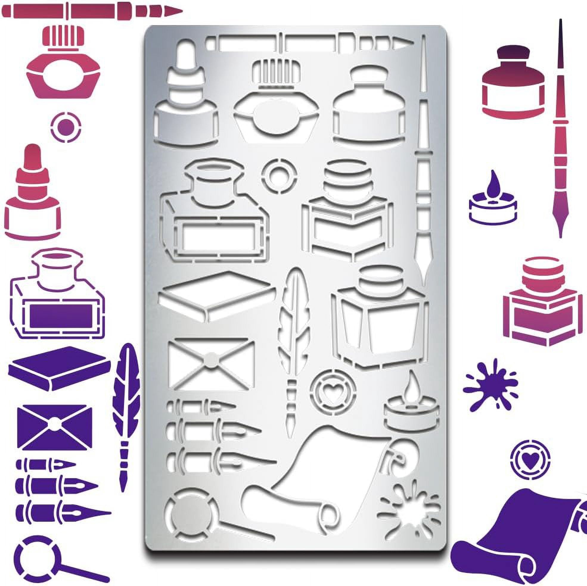 4×7 Inch Stainless Steel Stencil Template - Ink Bottle & Pen Design for ...