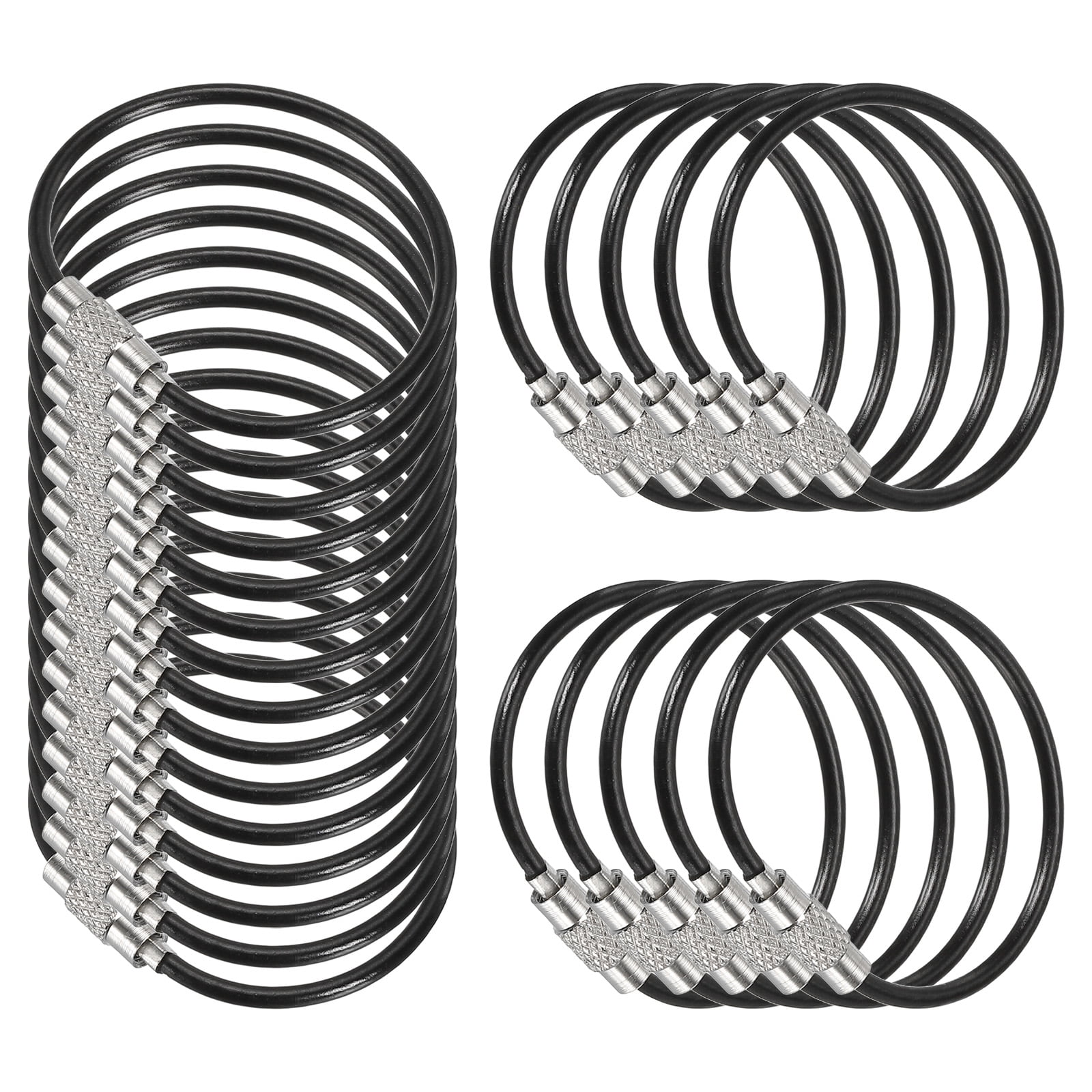 4.7 Inch Stainless Steel Wire Keychain Cable Key Ring Loop, Black, 100 ...