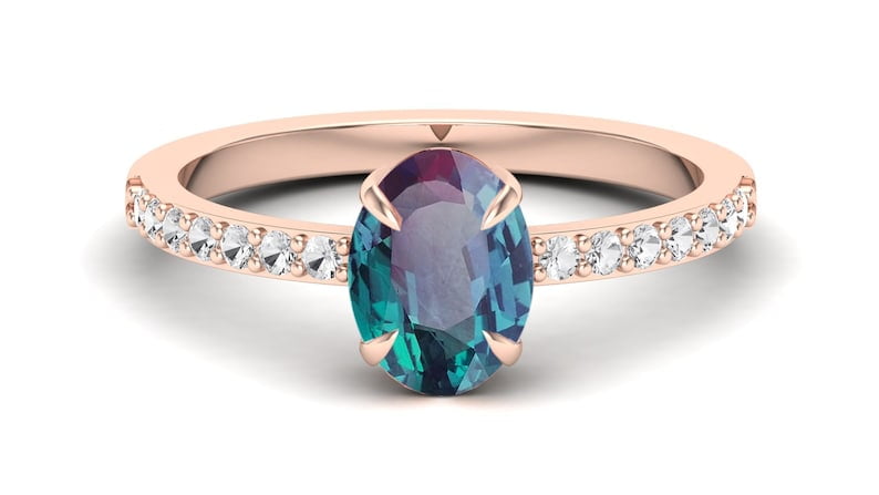 4.70ct AAA Lab Created Alexandrite and Moissanite Ring 14k Rose Gold ...