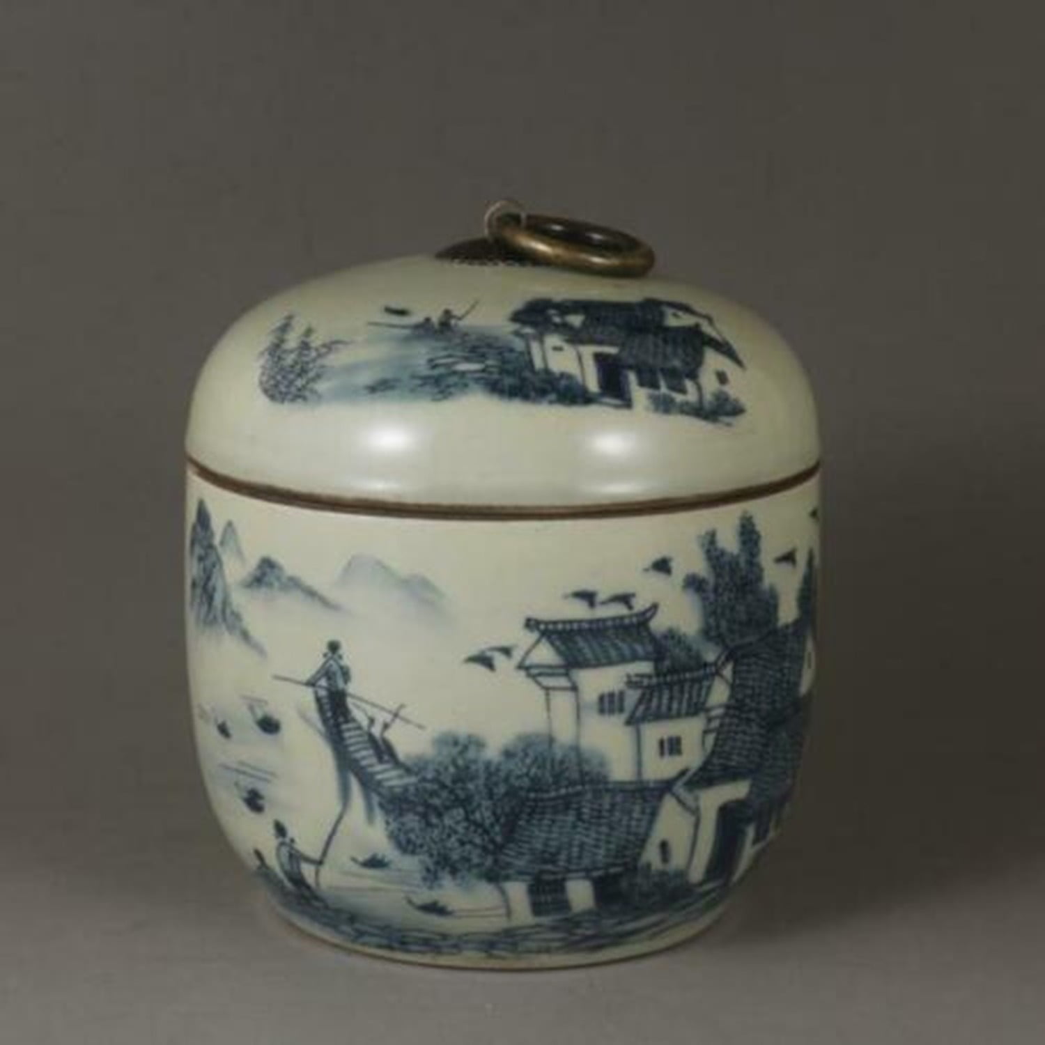 4.72-Inch Blue and White Porcelain Jar Water City Design Pot Tea Jar ...