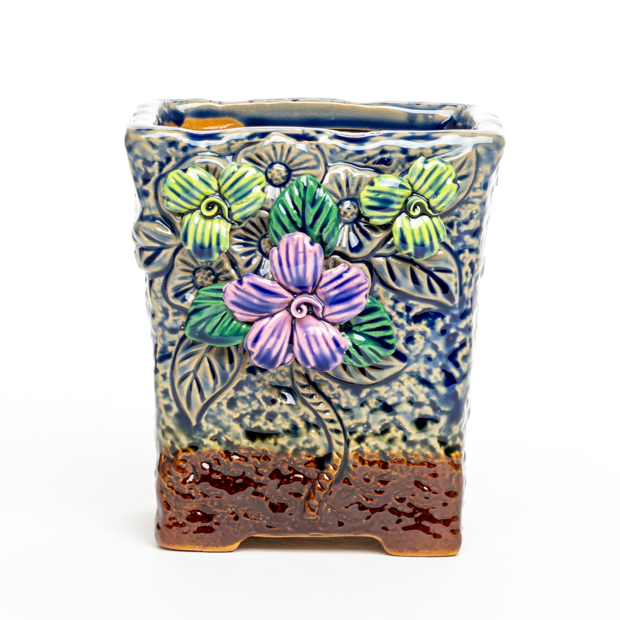 4.72" Small Blue Rectangular Ceramic Planter Pot with Drainage Hole and ...