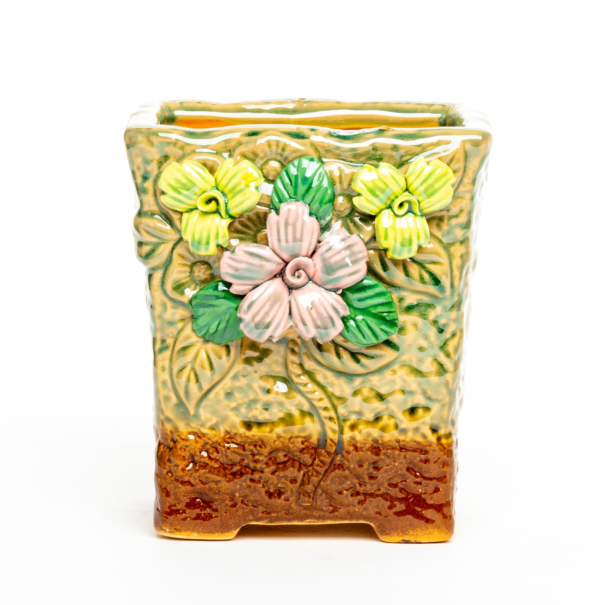 4.72" Small Green Rectangular Ceramic Planter Pot with Drainage Hole ...