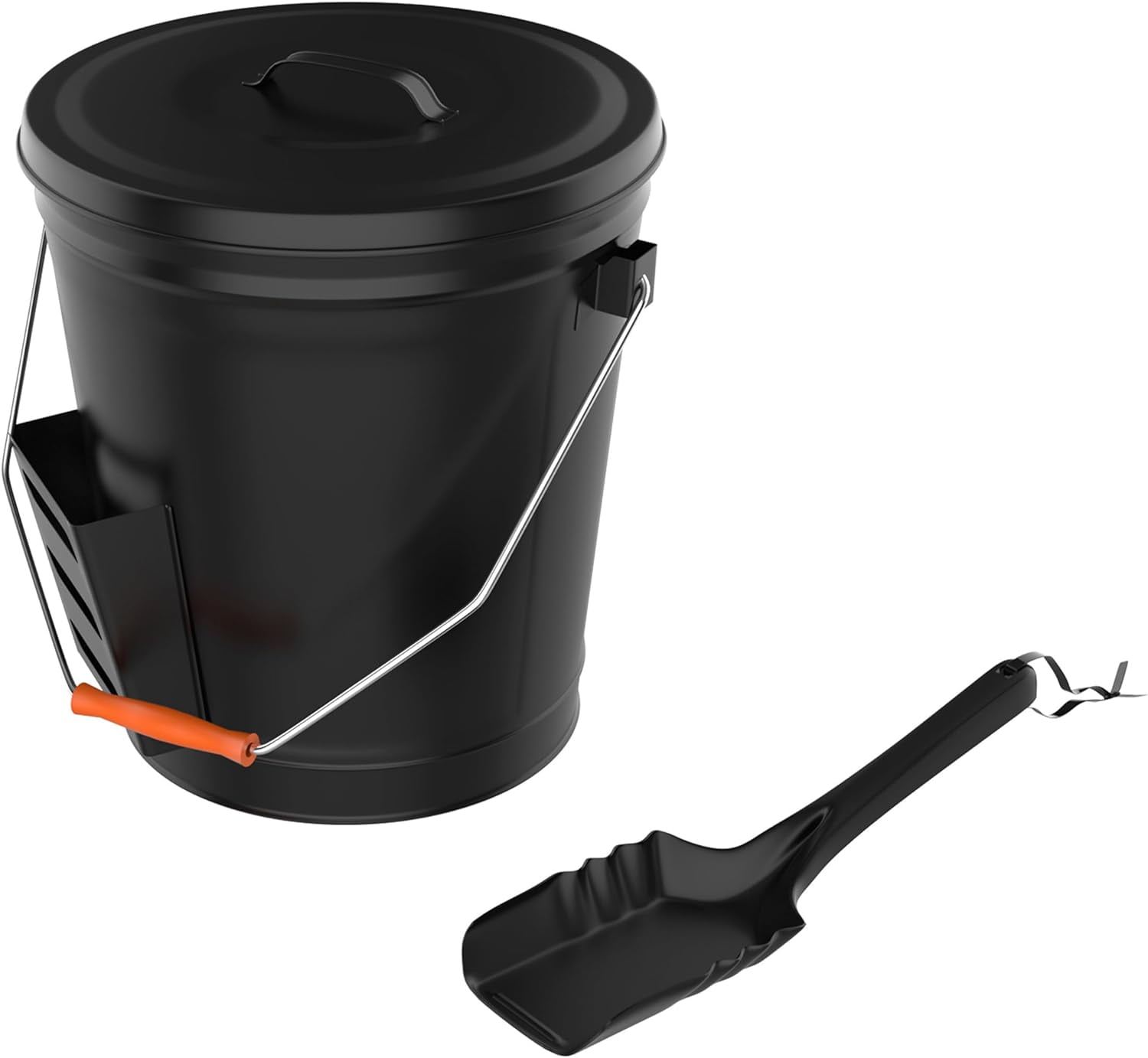 4.75 Gallon Black Ash Bucket with Lid and Shovel-Essential Tools for ...