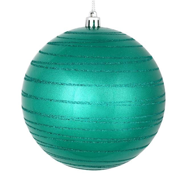 4.75 in. Teal Candy Ball Ornament with Glitter Lines 4 per Bag ...
