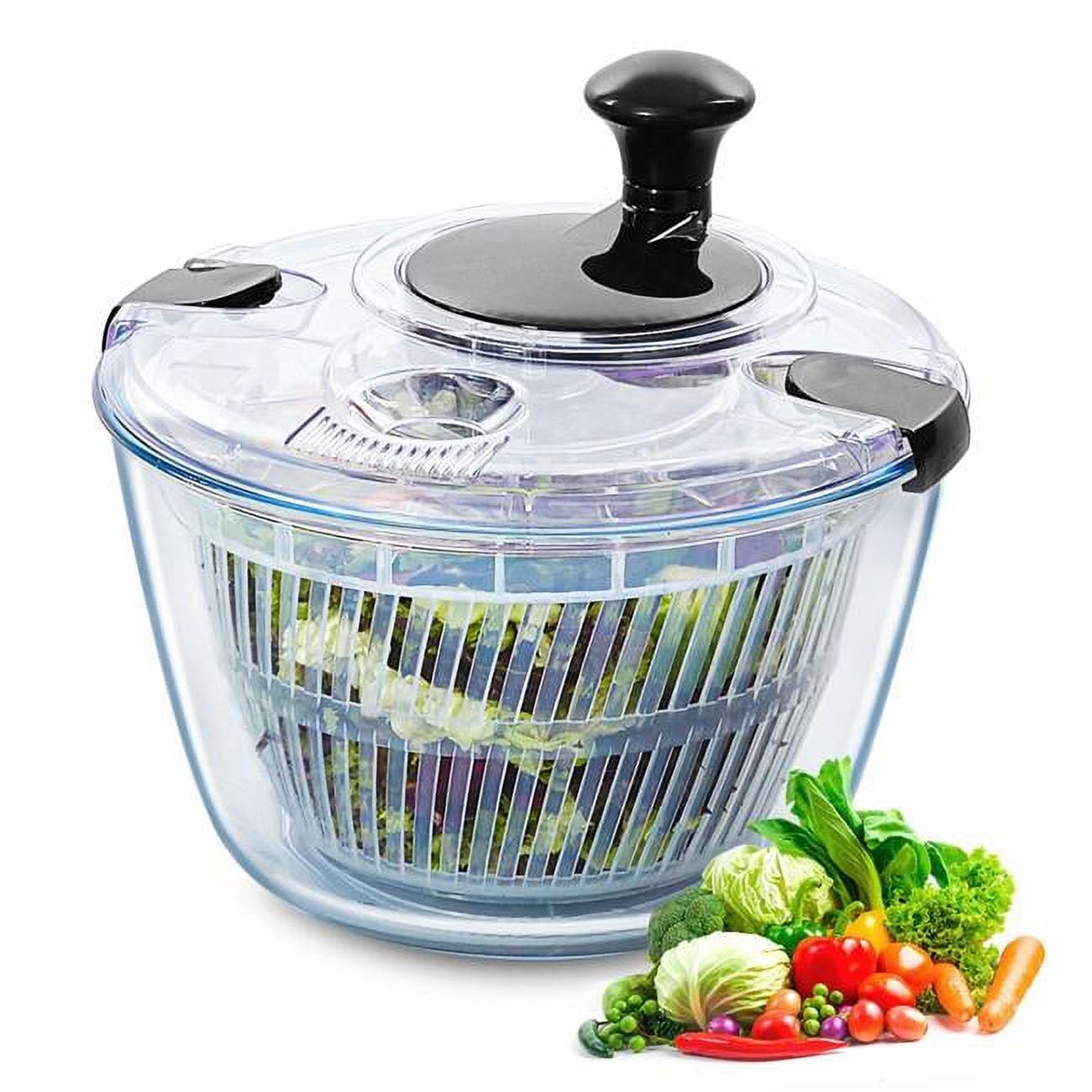 4.75 qt. Glass Salad Spinner 1-Handed Easy Press Large Vegetable Dryer ...