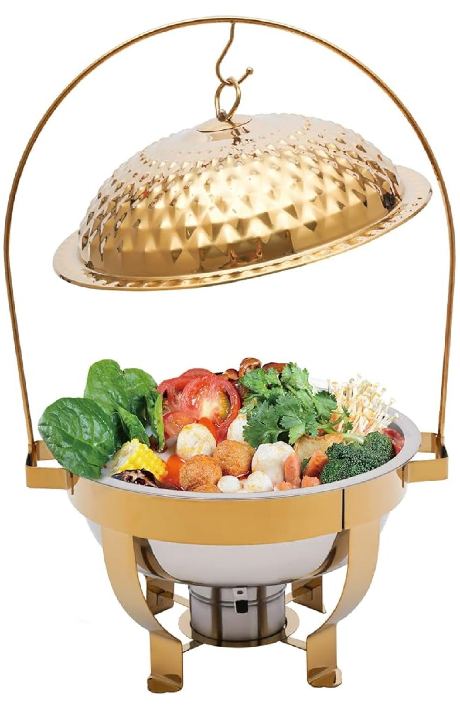 4.76QT Hanging Lid Stove Chafing Dish Buffet Set with Water Pan & Food ...