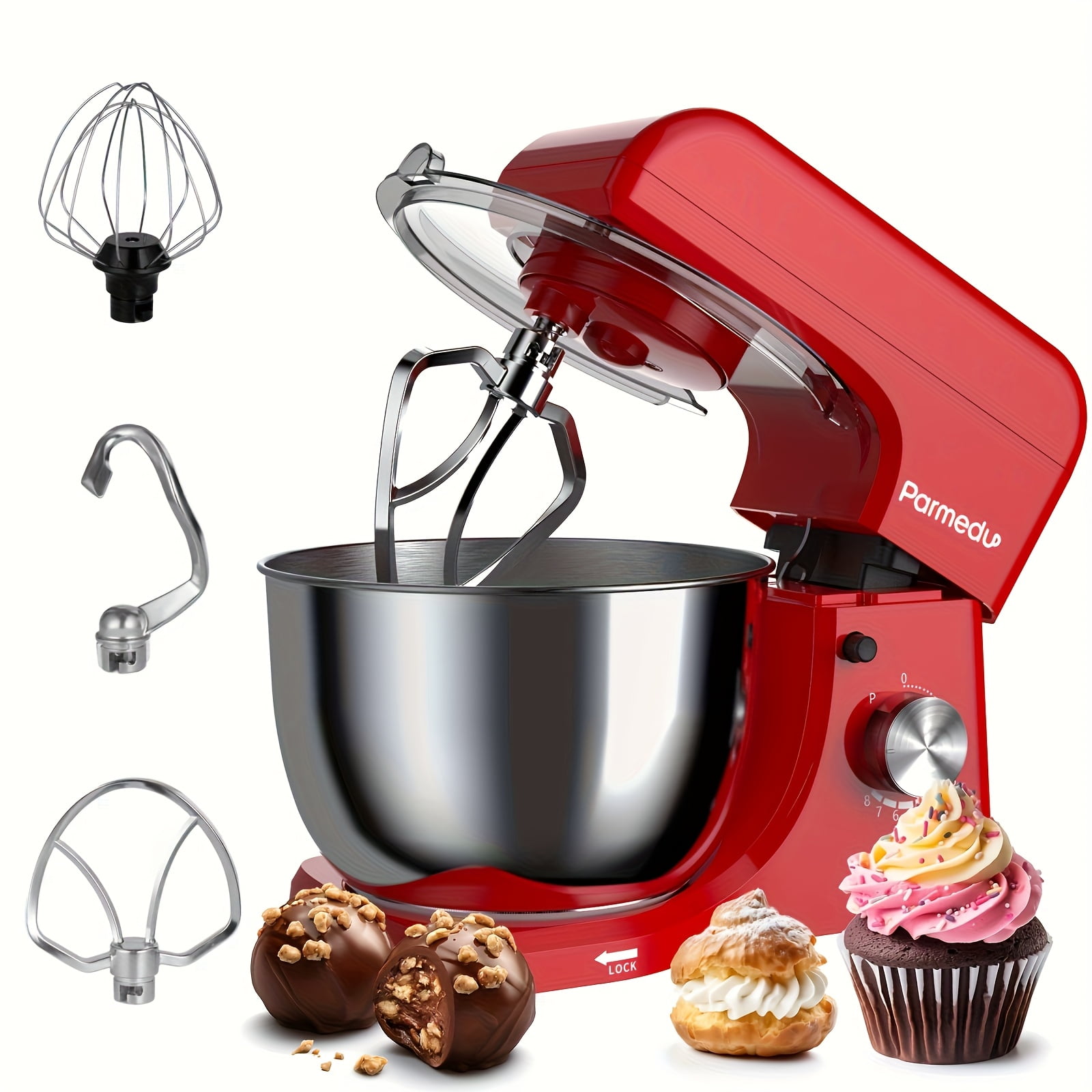 4.76QT Tilt-Head Electric Stand Mixer 380W 8 Speed, with Lid Whisk ...