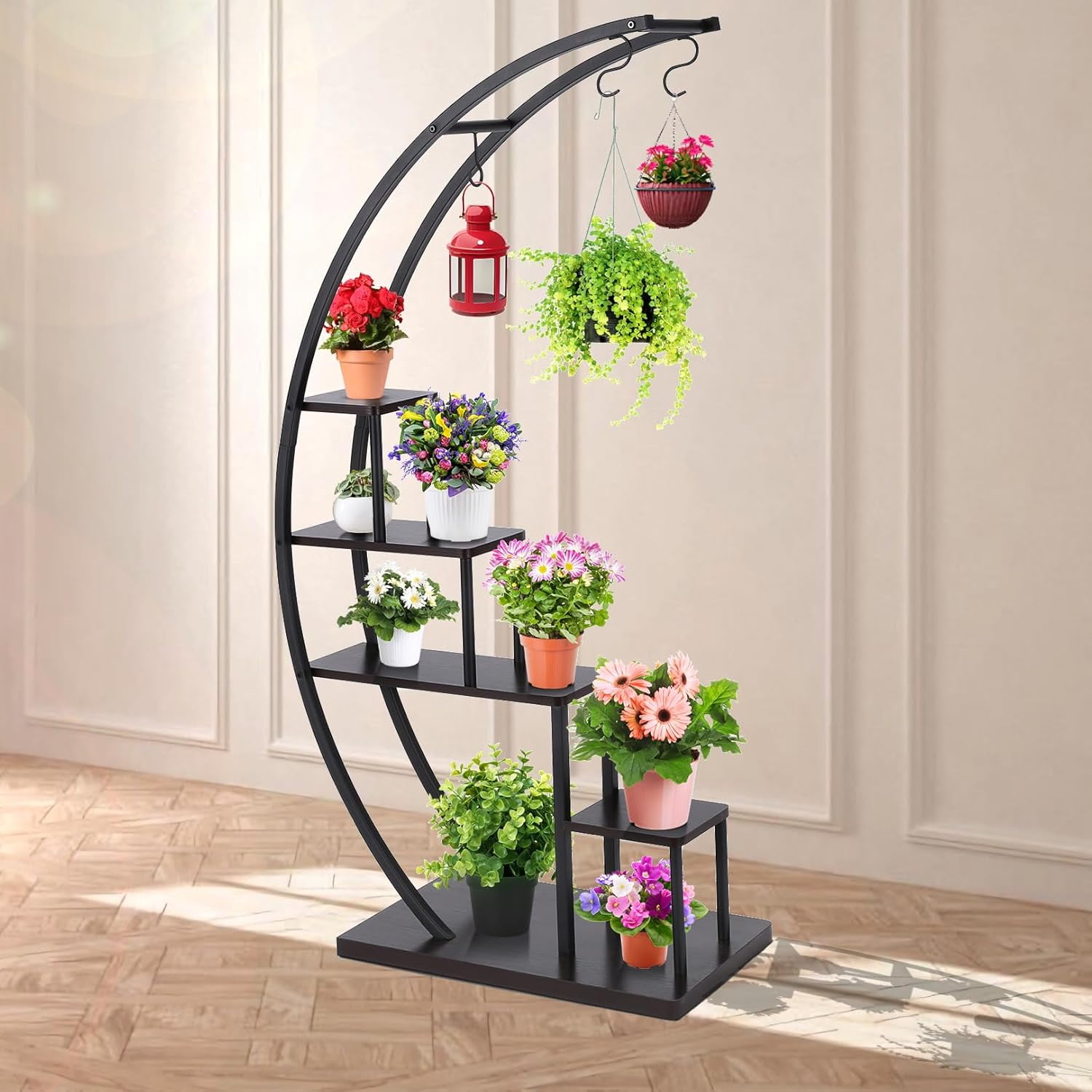 4.7FT Semicircle Indoor Plant Rack, 5 Tier Metal Plant Stand, 24*14*57 ...