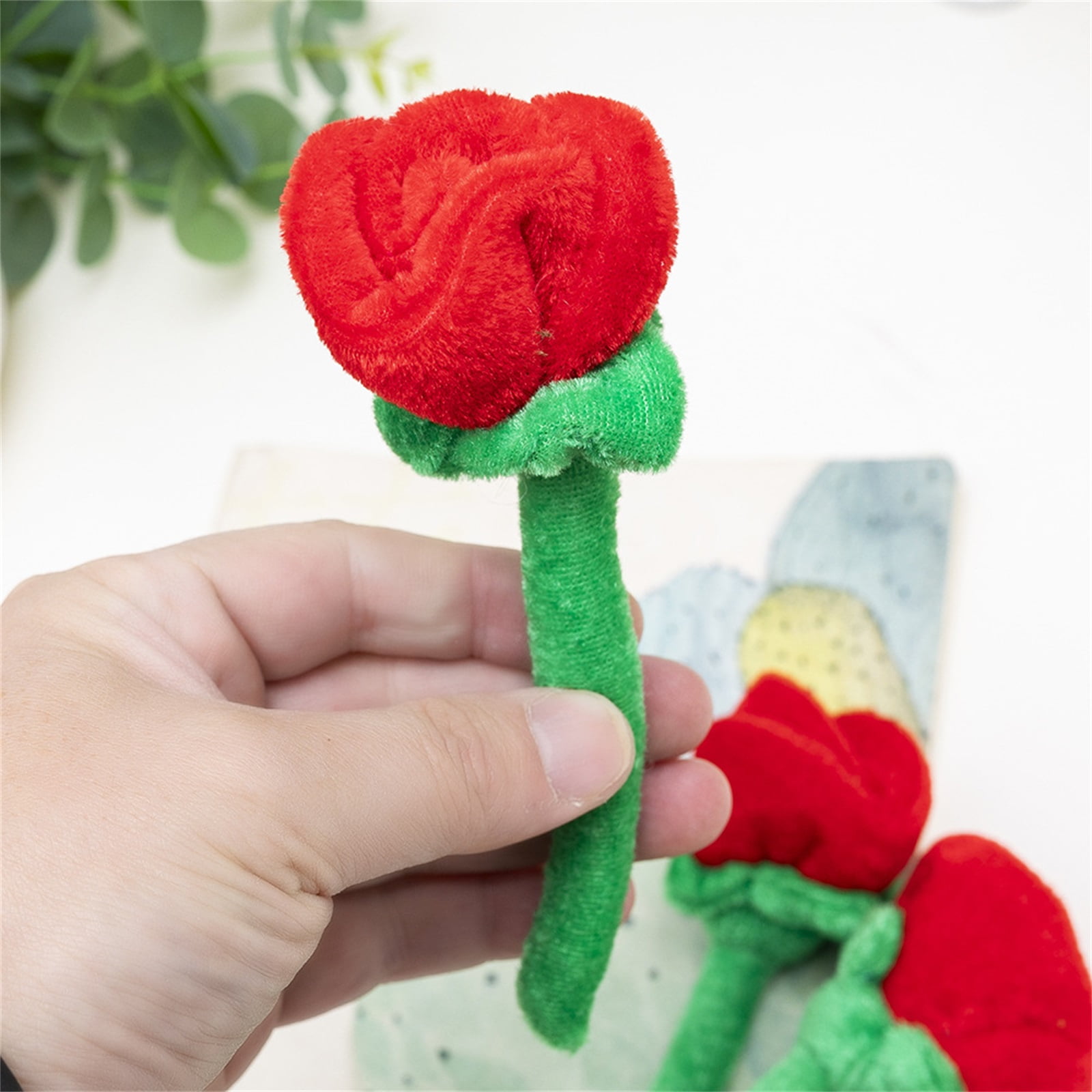 4.7Inch Valentine's Day Plush Rose Flower Stuffed Flower Bendable Stems ...