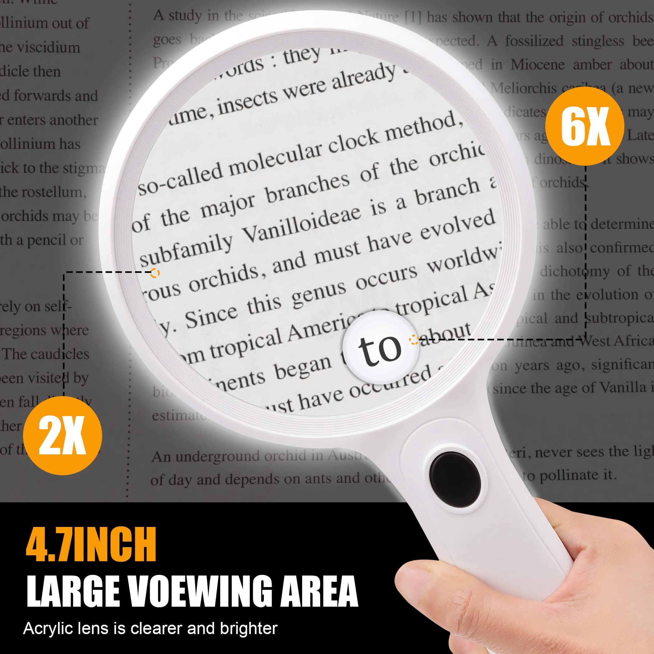 4.7inch Handheld Magnifying Glass with Light, Extra Large Magnifier ...
