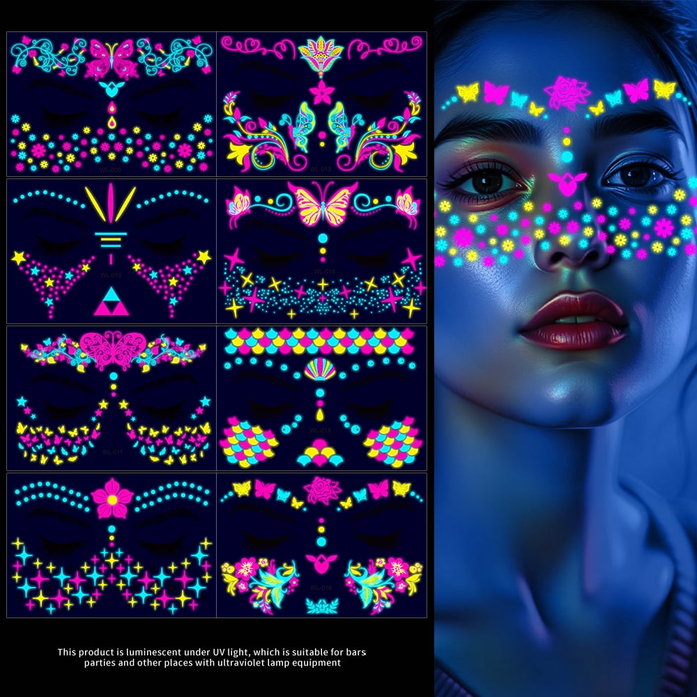 4/8/12/24Pcs Fluorescent Face Stickers Flower Waterproof Glowing ...