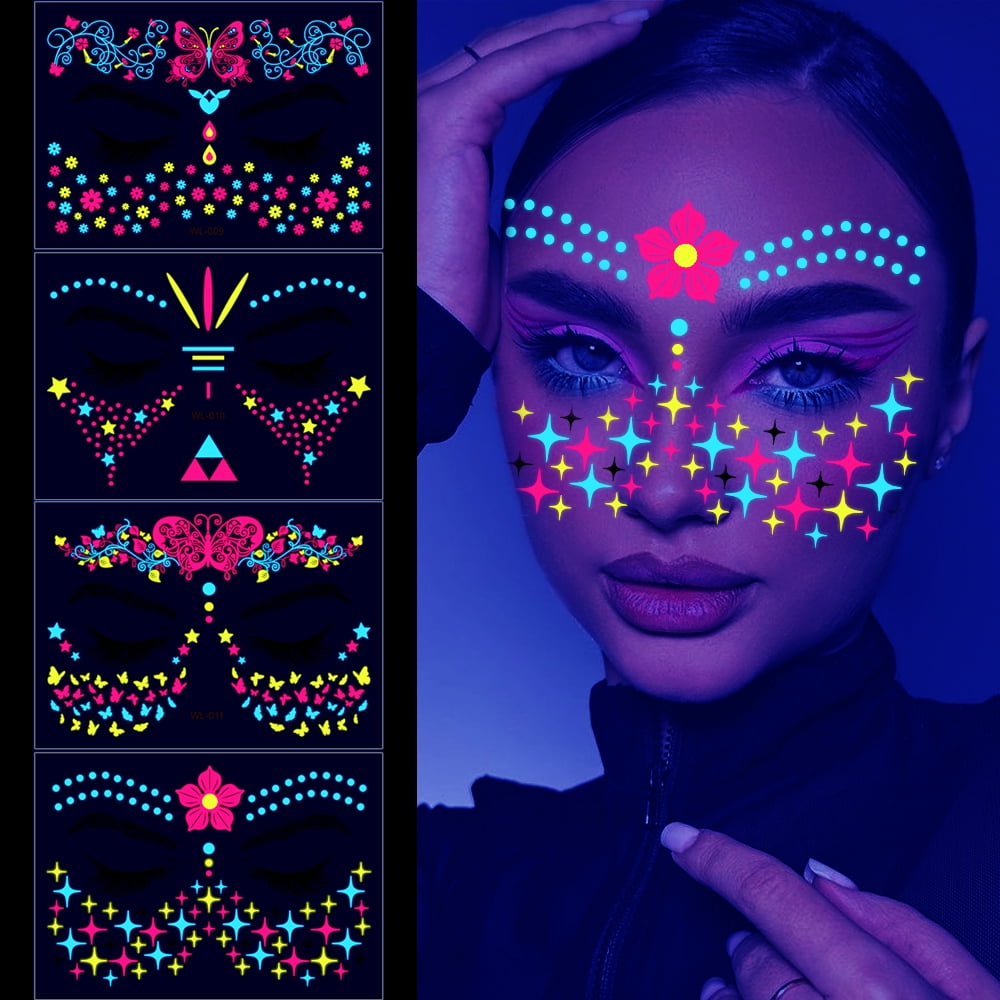 4/8/12/24Pcs Fluorescent Face Stickers Flower Waterproof Glowing ...