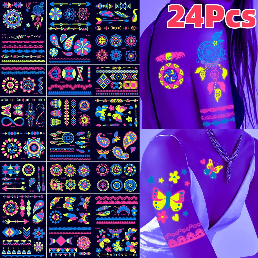 4/8/12/24Pcs Fluorescent Face Stickers Flower Waterproof Glowing ...