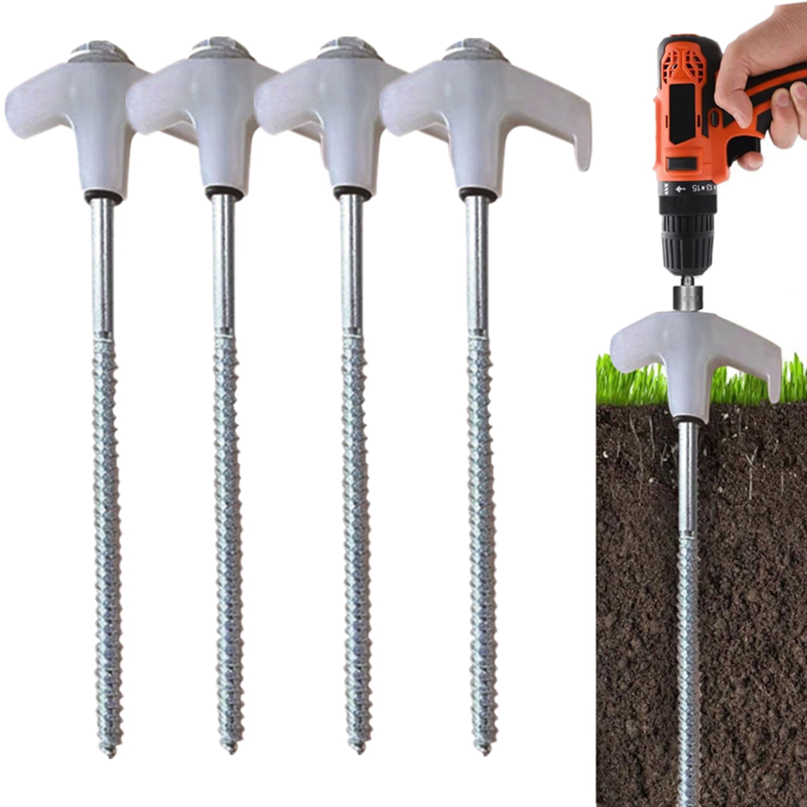 Heavy-Duty Steel Tent Stakes - 4/8/12PC 8" Screw-in, Ground Anchors for ...