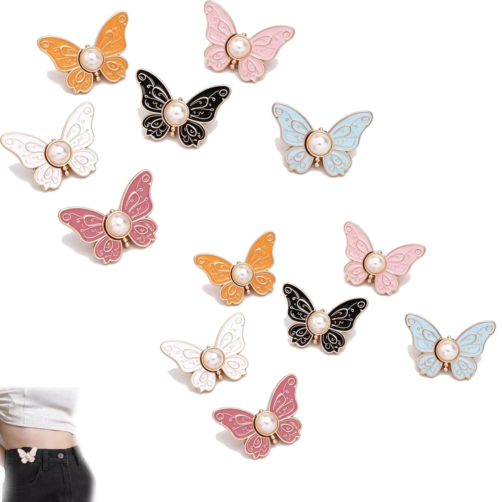4/8/12 pcs Butterfly Pants Waist Tightener, Pearl Butterfly Waist ...