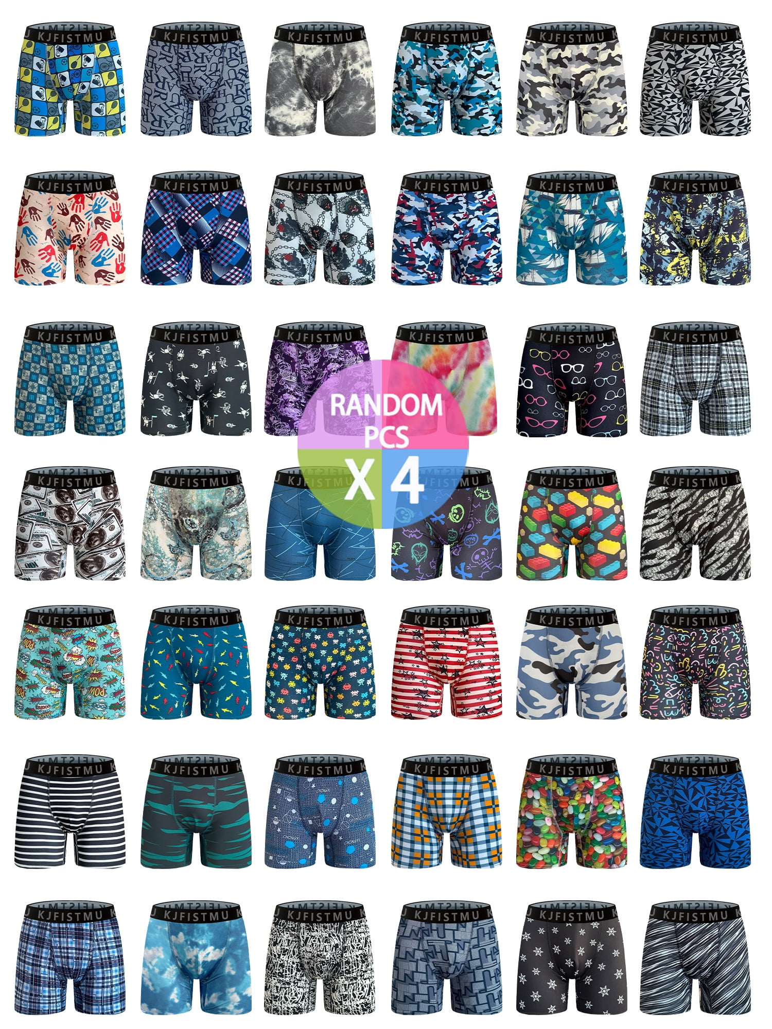 4/8/12-piece random print set, men's stretch boxer briefs, soft ...