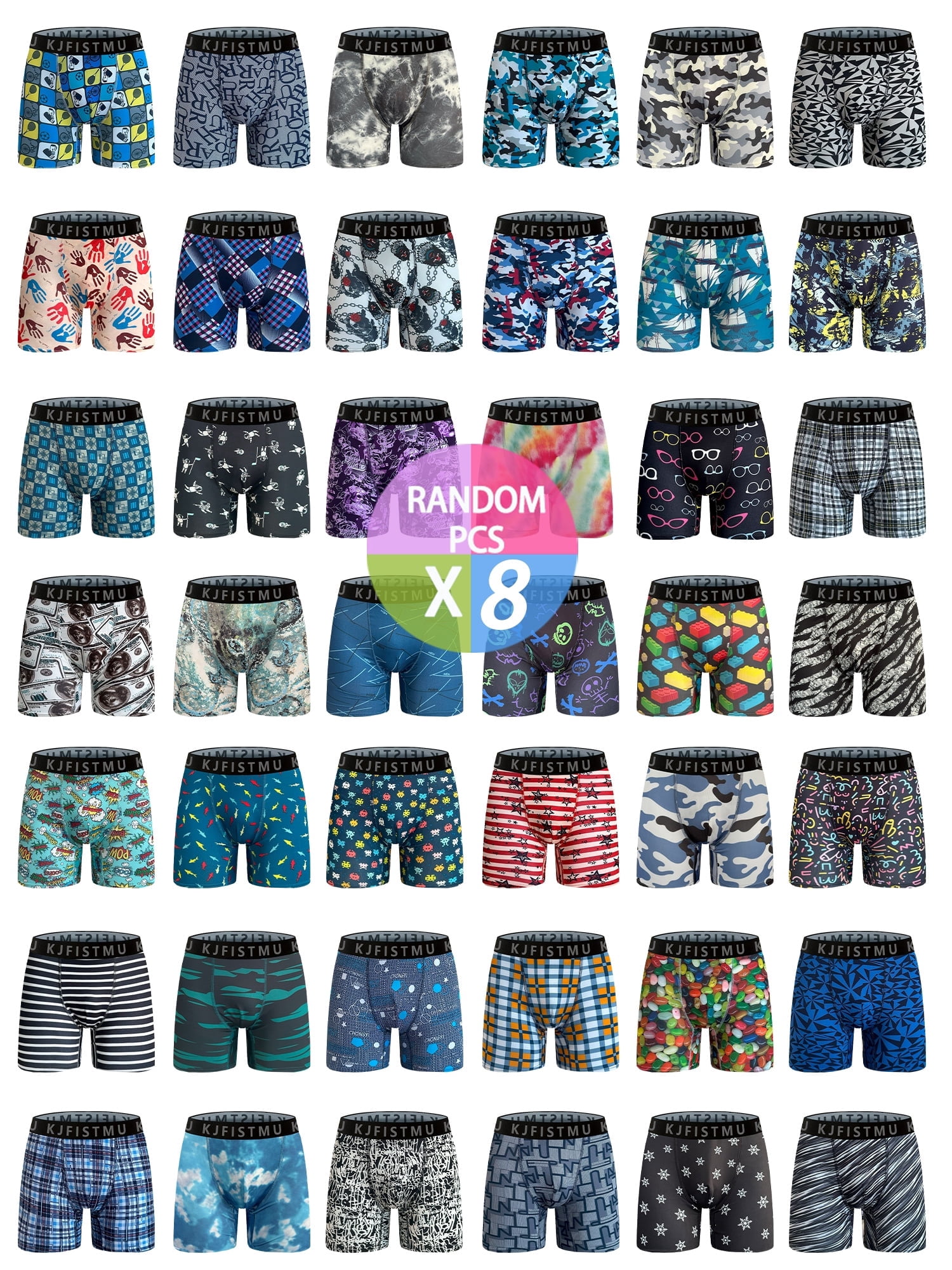 4/8/12-piece random print set, men's stretch boxer briefs, soft ...