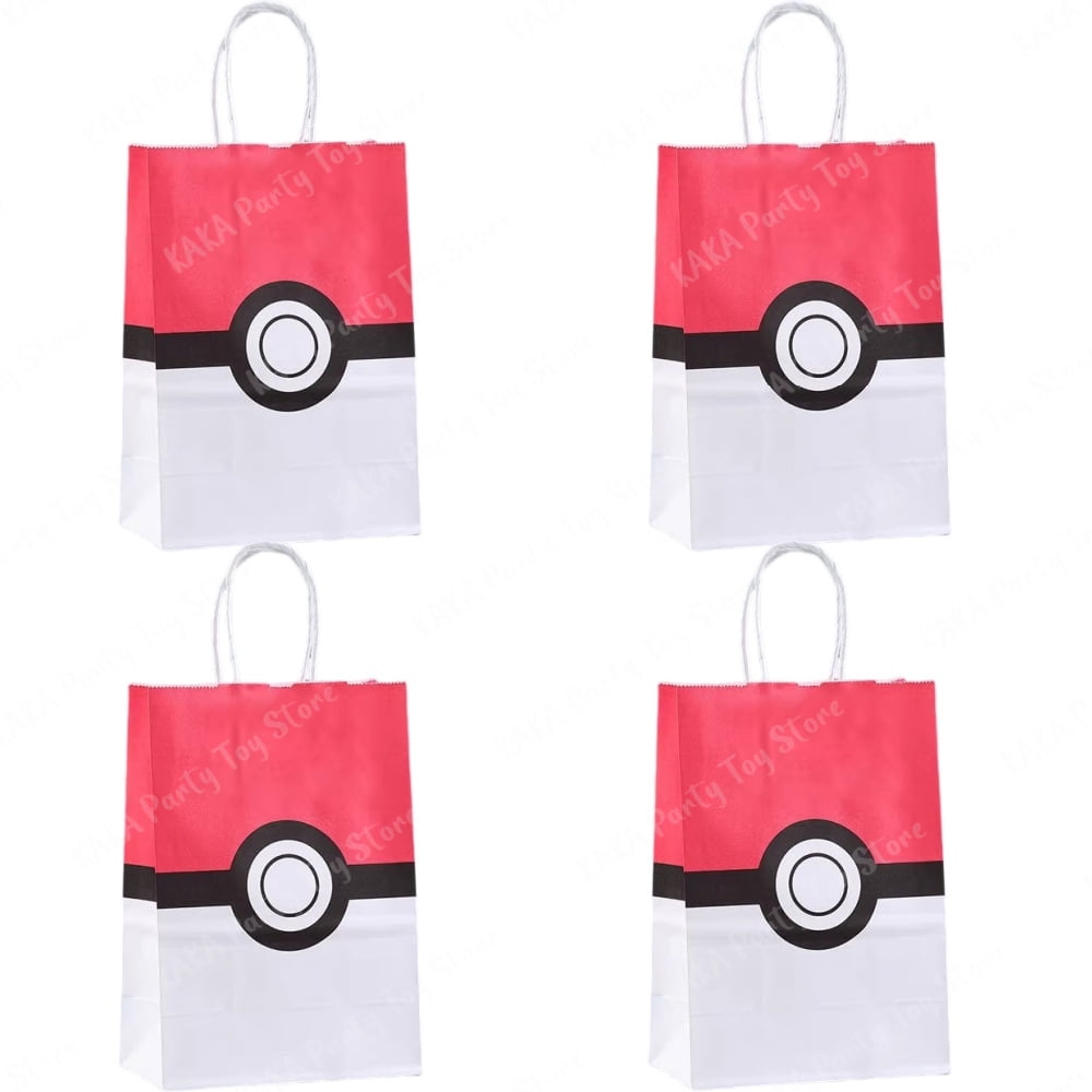 4/8/12Pcs Pokemon Party Gift Bags Pokeball Paper Cookies Candy Bags for ...
