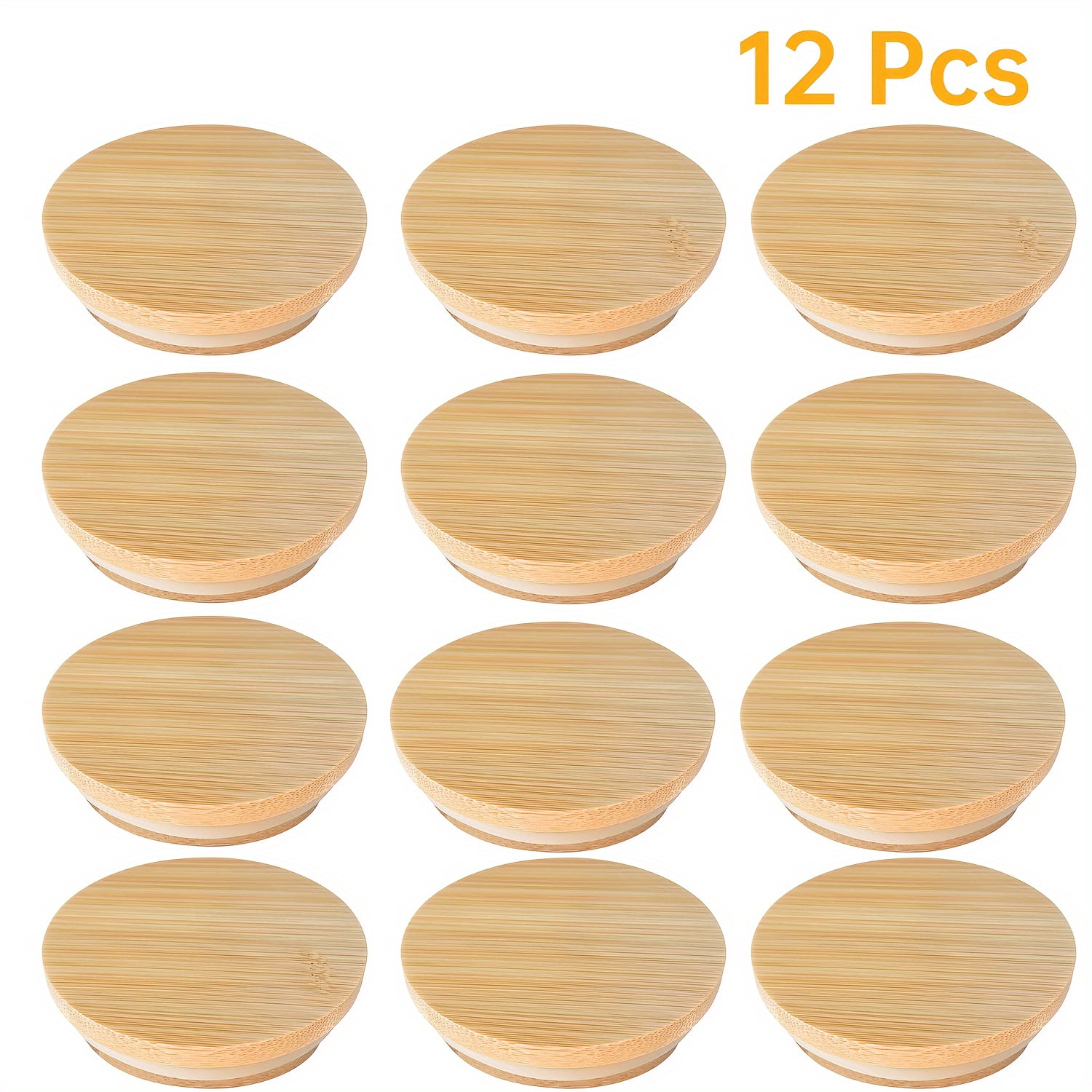 4/8/12pcs Lids, Leak Proof Oui Yogurt Jar Lids, Reusable Natural Bamboo ...