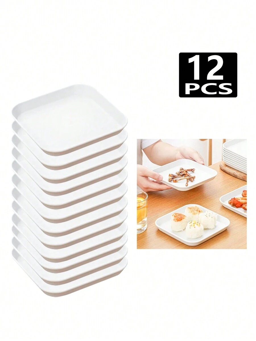 4/8/12pcs White plastic square plate spit bone plate dessert plate ...