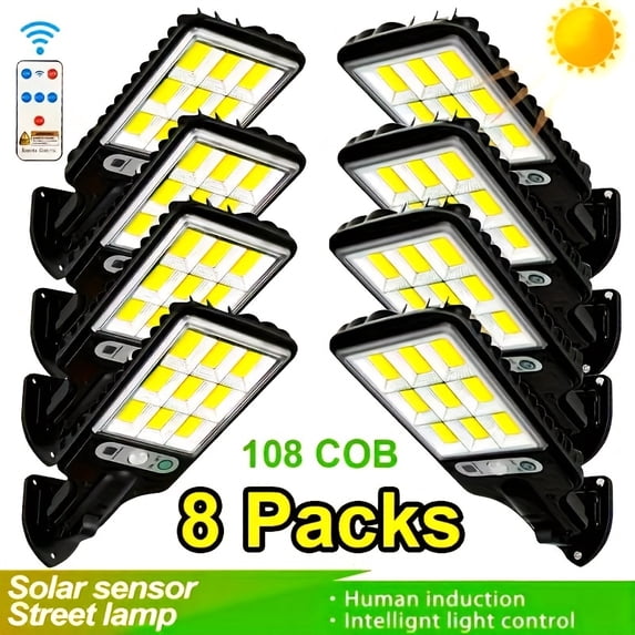 4 8 16Pcs Solar Street Lights, 108 COB LED, Motion Sensor, Remote ...