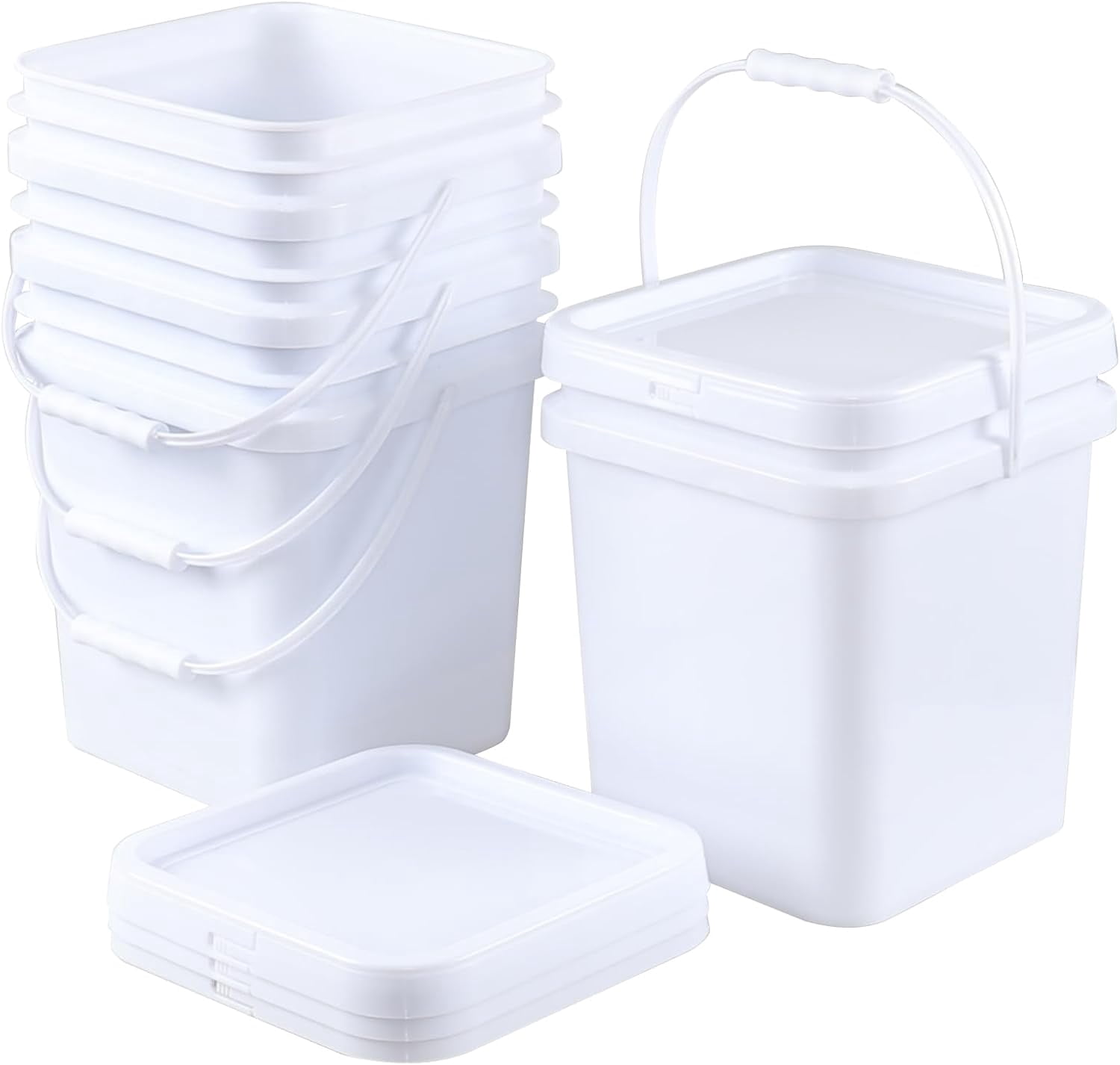 4.8 Gallon Sealable Lid Bucket with Handle, Set of 4 Plastic Square ...