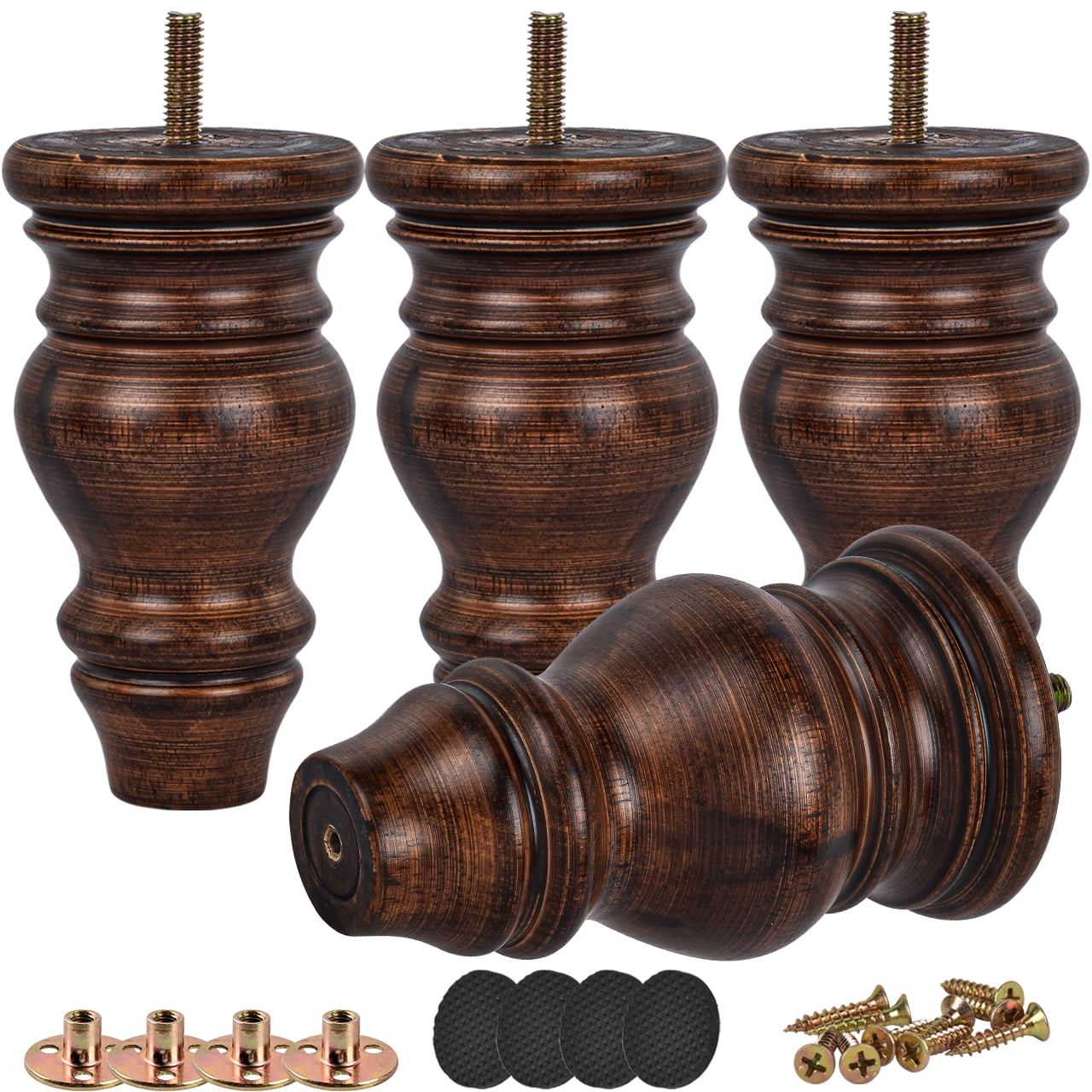 4.8 Inch / 12cm Solid Wood Furniture Legs, Btowin VCF 4Pcs Turned Glaze ...