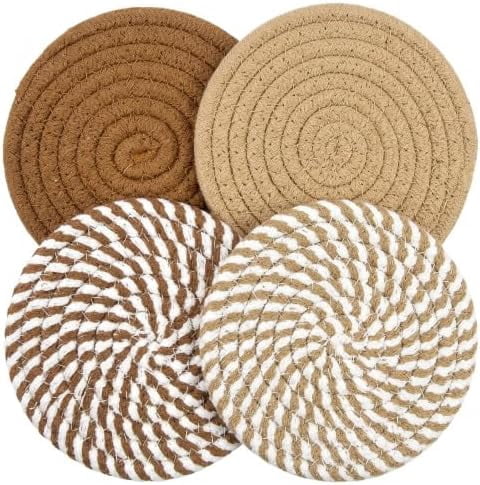 4.8 Inch Drink Coasters Set of 4, Absorbent Cotton Fabric Woven ...