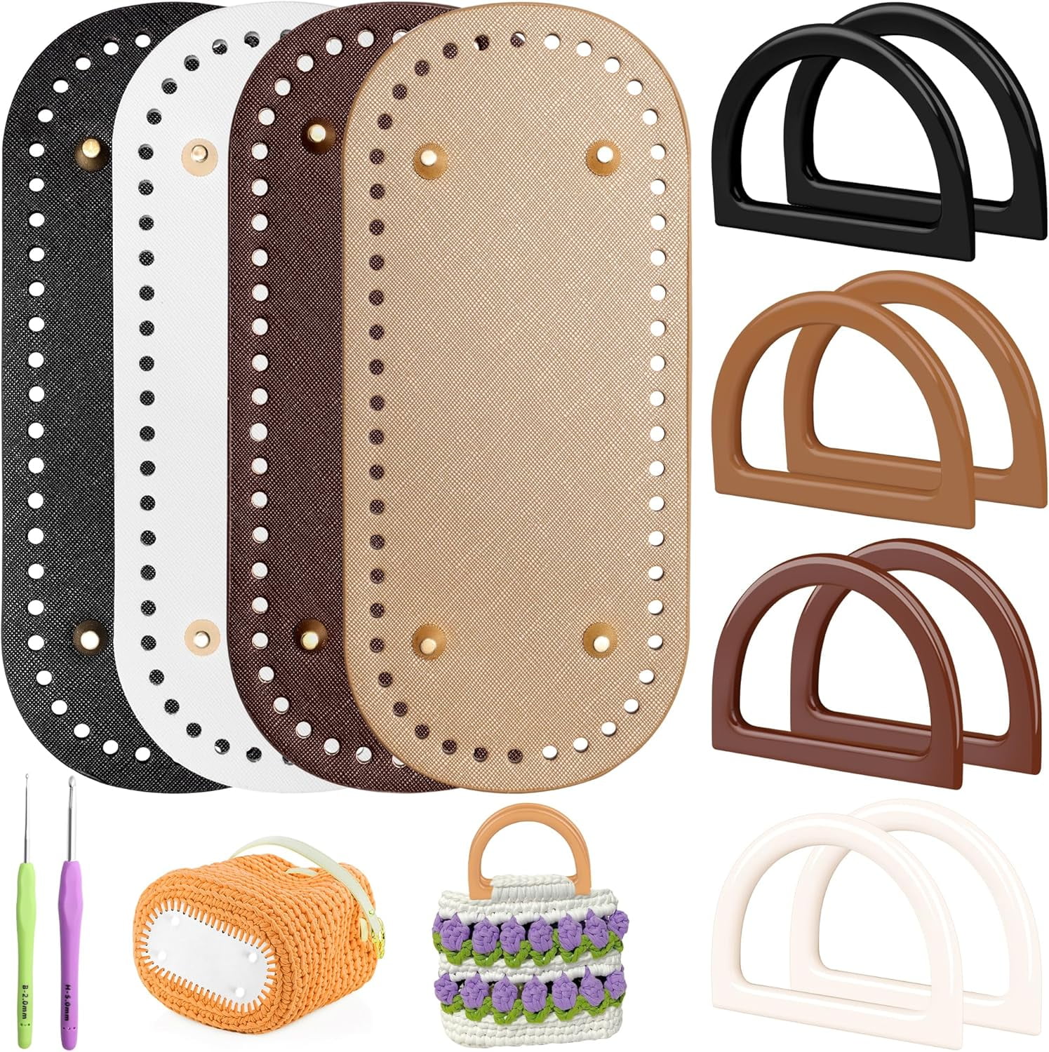 4+8 PCS Bag Bases for Crochet with D Shape Purse Handles for Bag Making ...