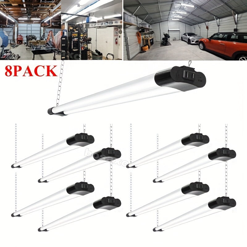 4/8 Pack 42W Dual Tube LED Garage Light, T8 Double-Ended Linkable 6500K ...