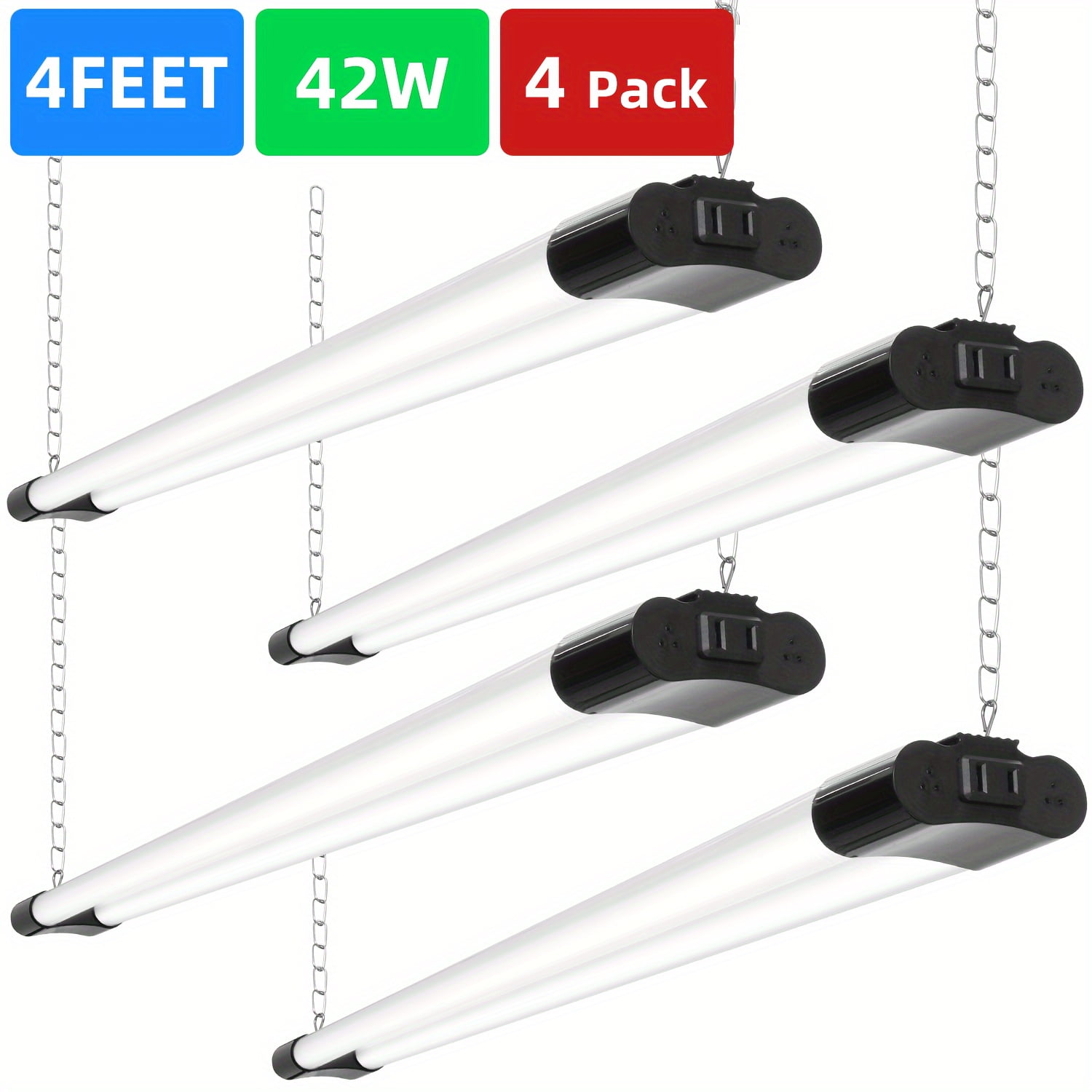 4/8 Pack 42W Dual Tube LED Garage Light, T8 Double-Ended Linkable 6500K ...