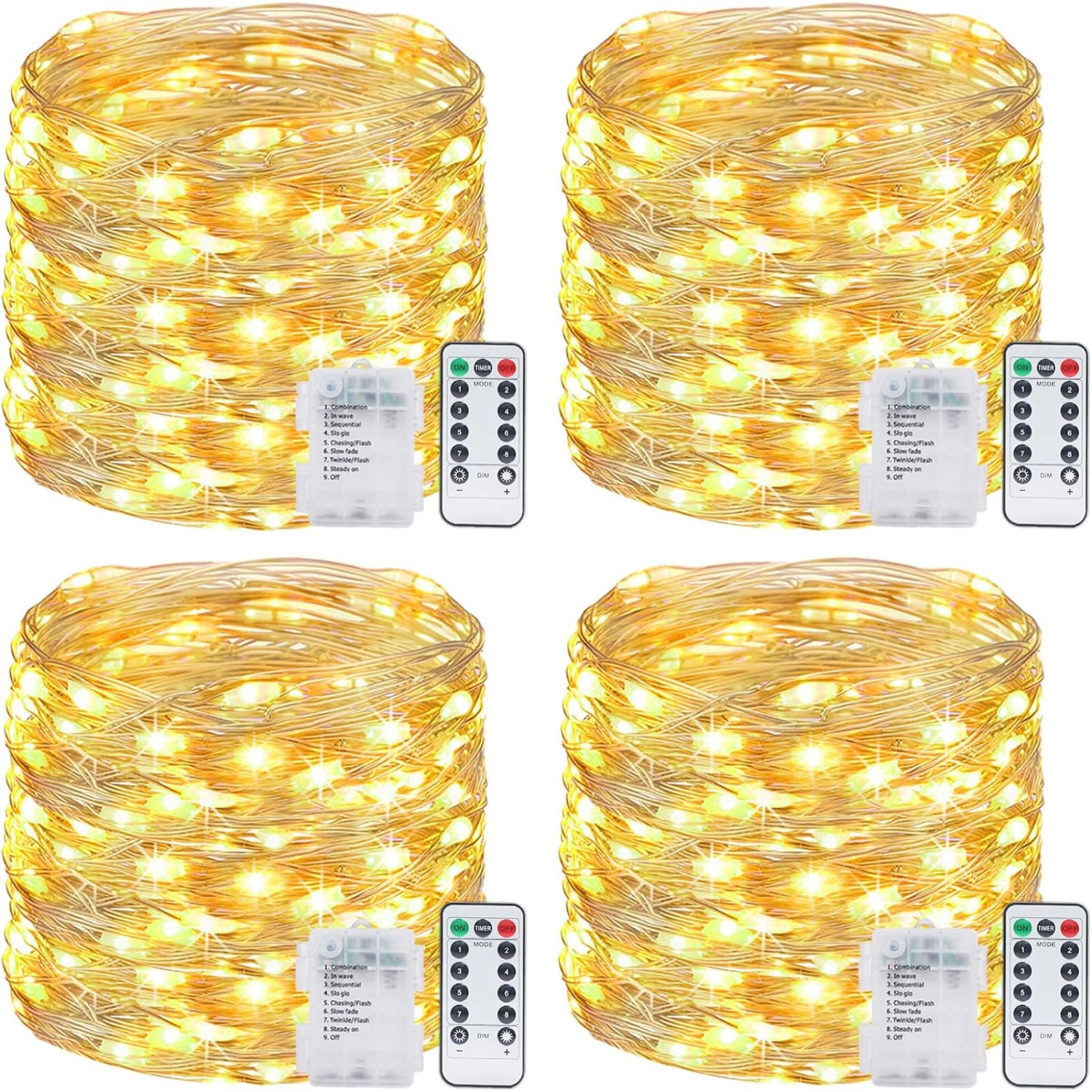 4/8 Pack Fairy Lights Battery Operated with Remote, Each 39Ft 120LED ...