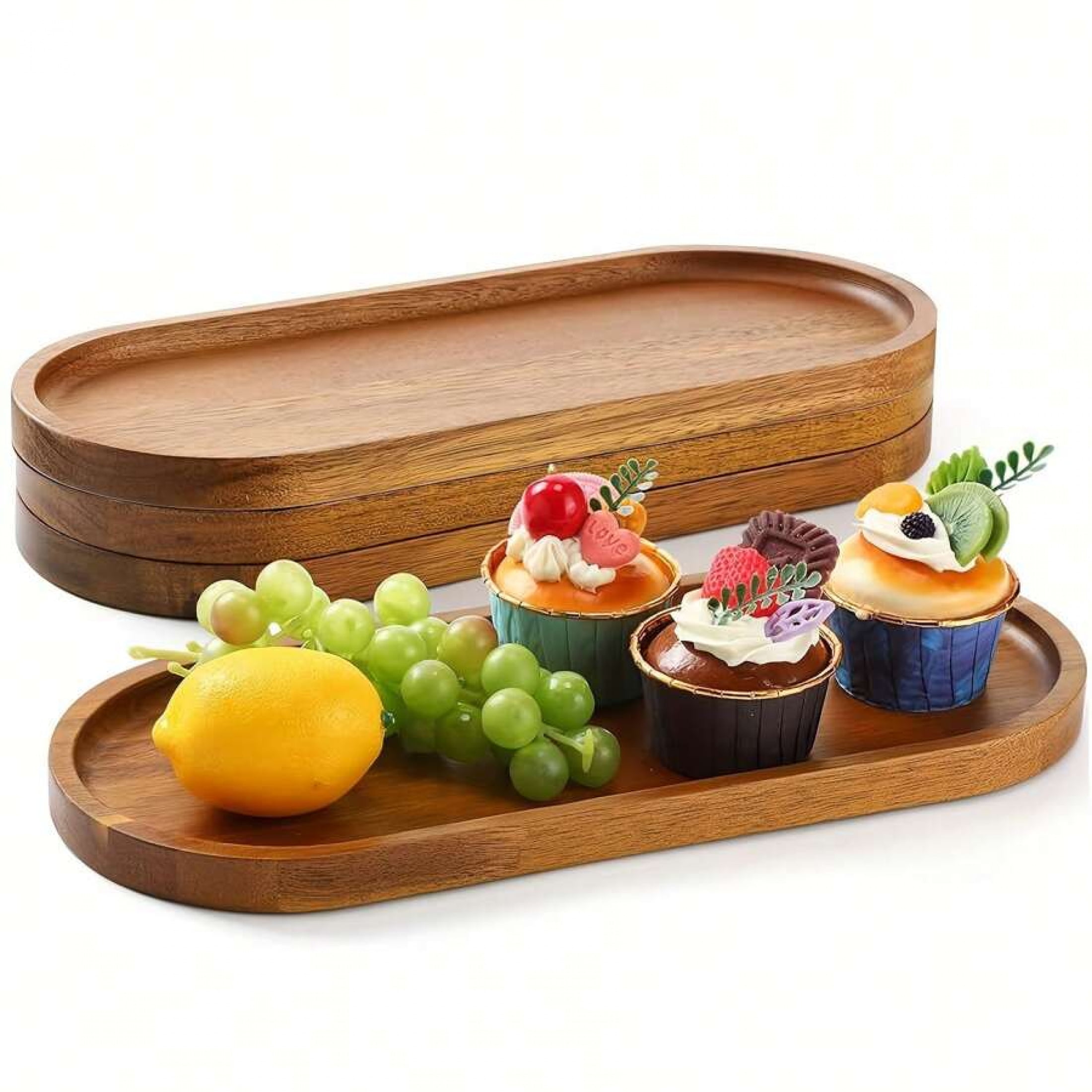 4/8-Pack Solid Wood Serving Trays & Deli Boards - Oval/Rectangular ...