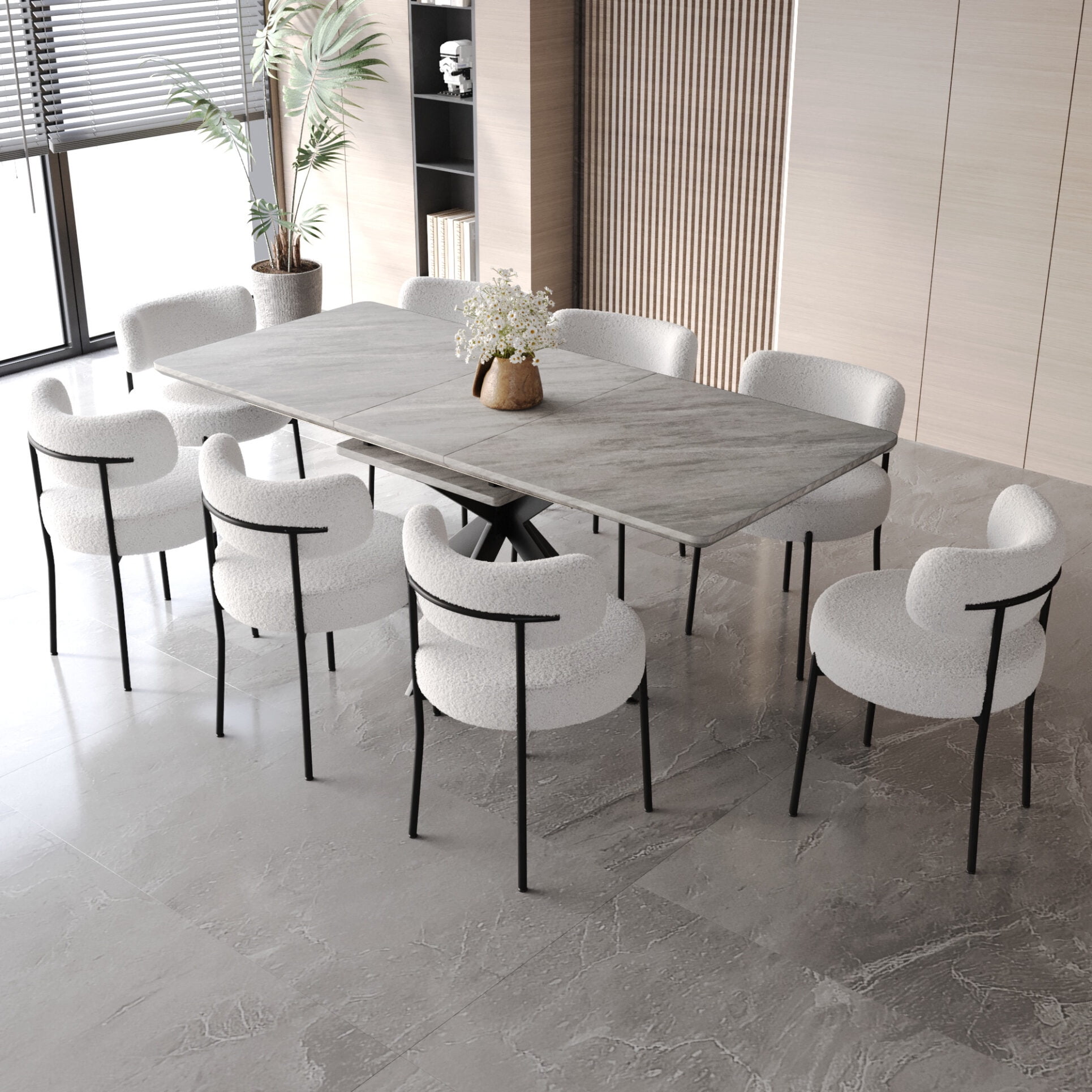 Dining Chair Set for 4-8 People, Retractable Dining Table, Armless ...