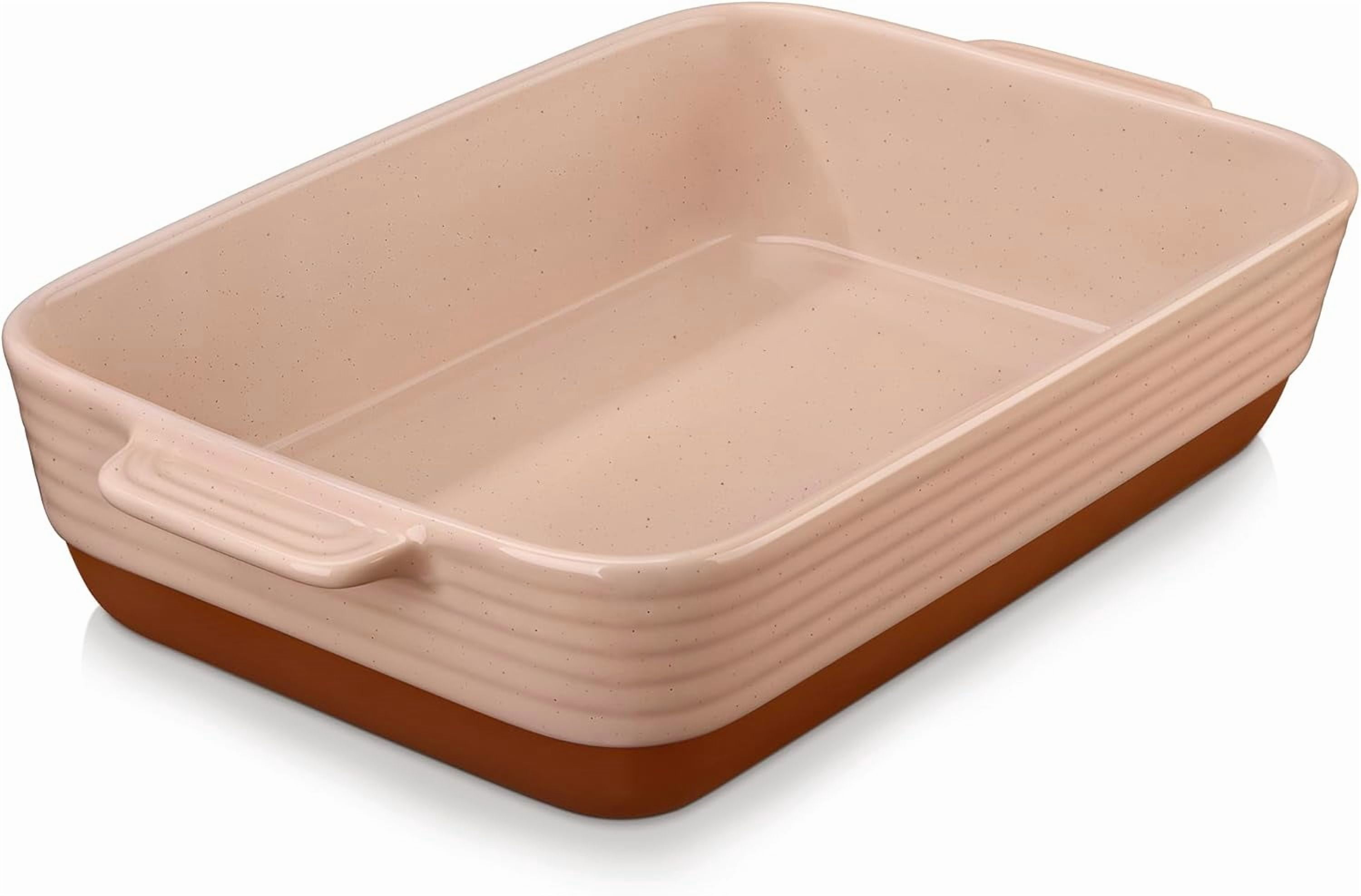 4.8 Qt Pink and Khaki Ceramic Rectangular Baking Dish with Handles ...
