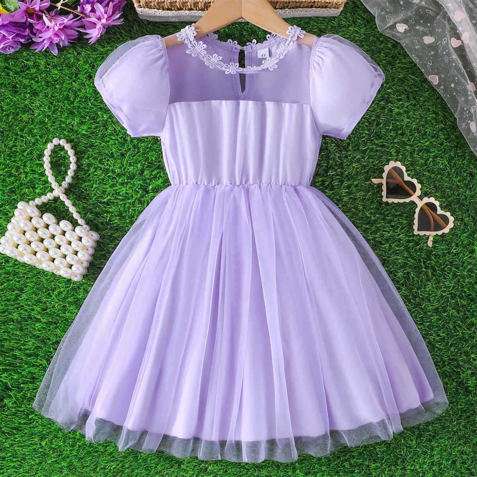 4-8 Y Girl Dress Puffy Short Sleeve Crew Neck Girls Pageant Dresses ...