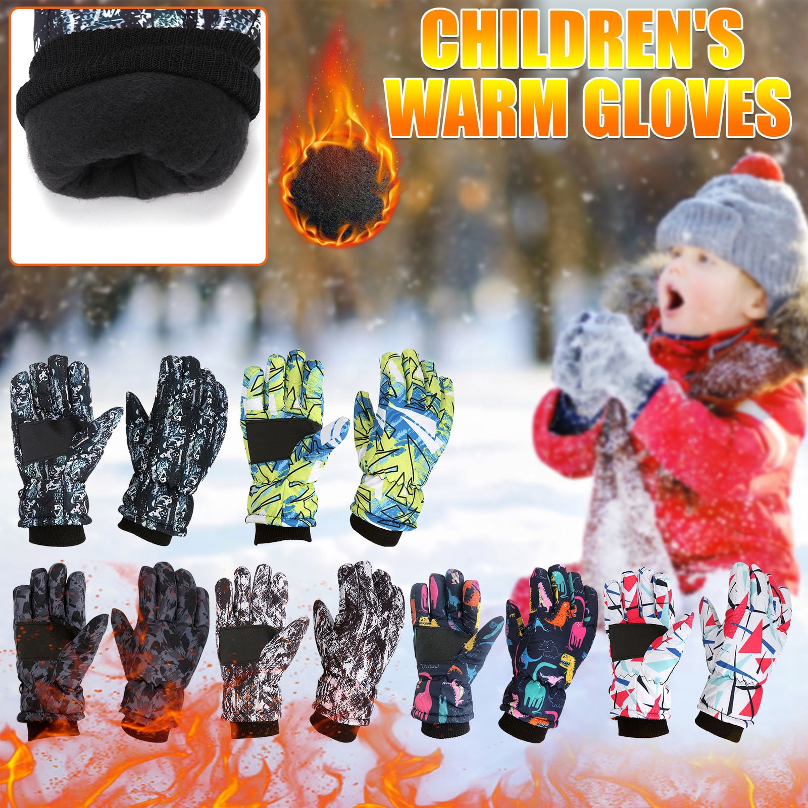 4-8 Years Winter Snow Ski Windproof Mittens - Warm Insulated Outdoor ...