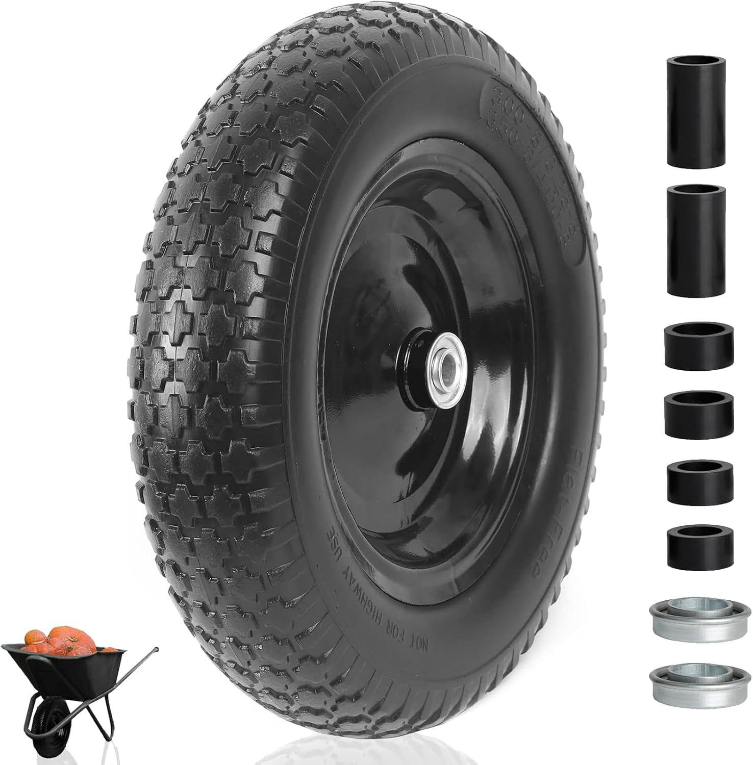 4.80/4.00-8" Flat Free Tire and Wheel - 14.5" Solid Wheelbarrow Tires ...