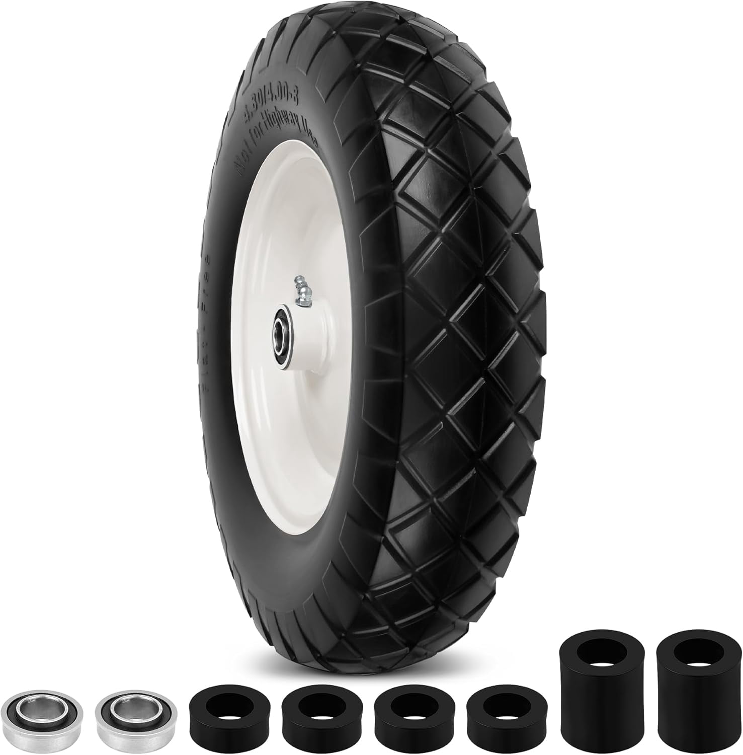 4.80/4.00-8" Flat Free Wheelbarrow Tire and Wheels, 16" Universal Fit ...