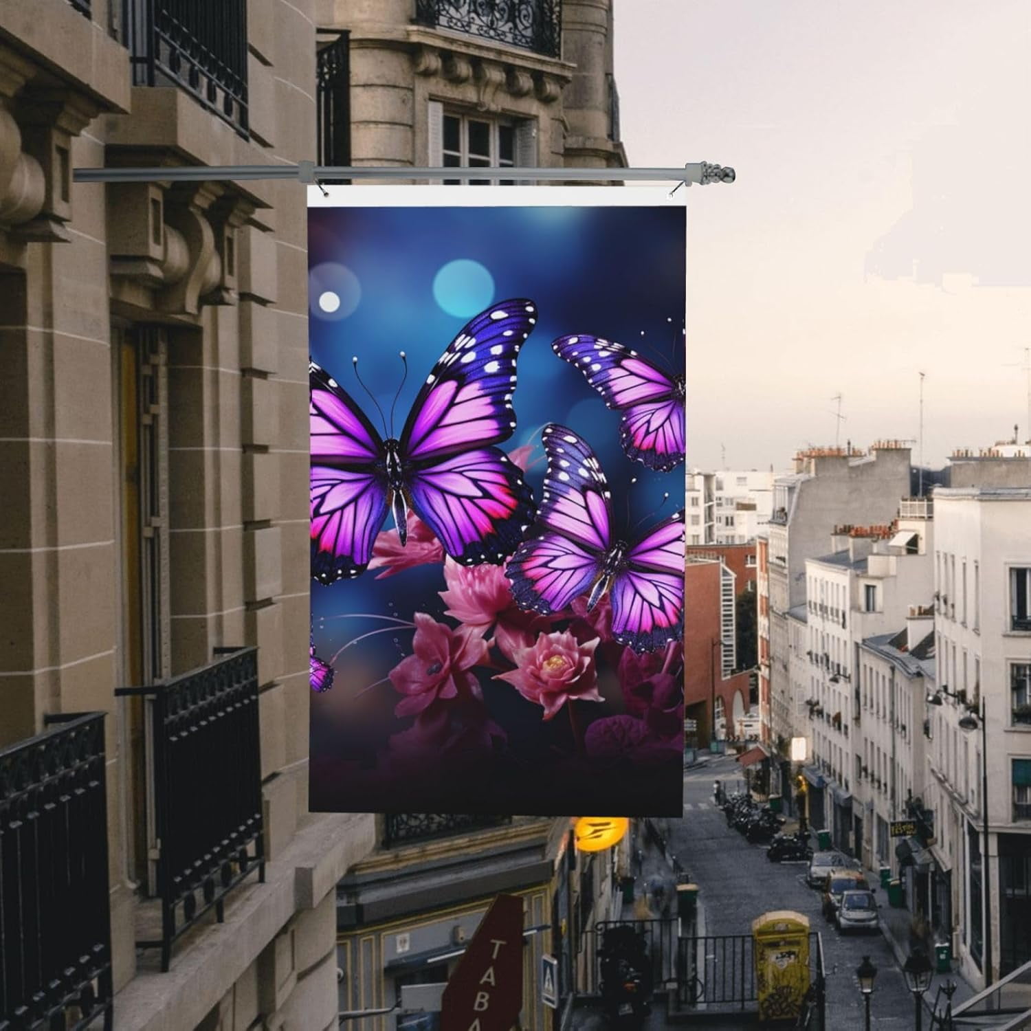 4.85x8 ft Flags for Outside Funny Banner Garden Flag Purple Butterflies ...