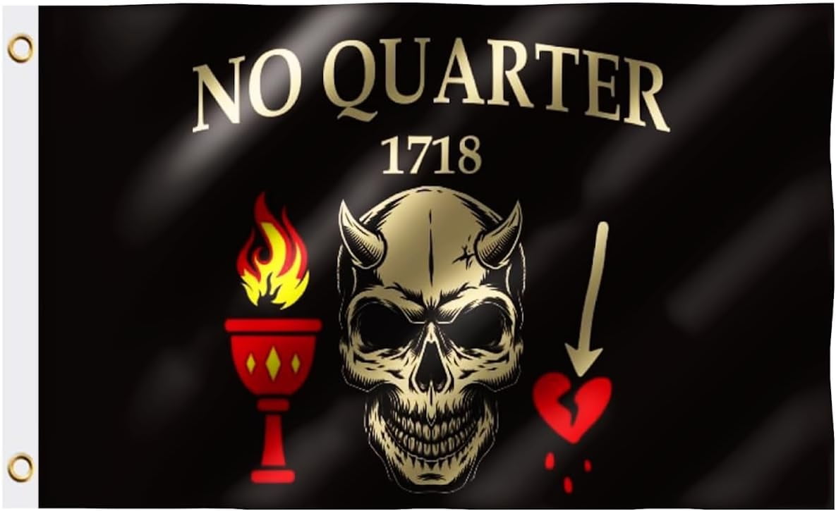 4.85x8 ft Pirate No Quarter No Mercy Flag Pirate Skull Stick Flag Flag ...