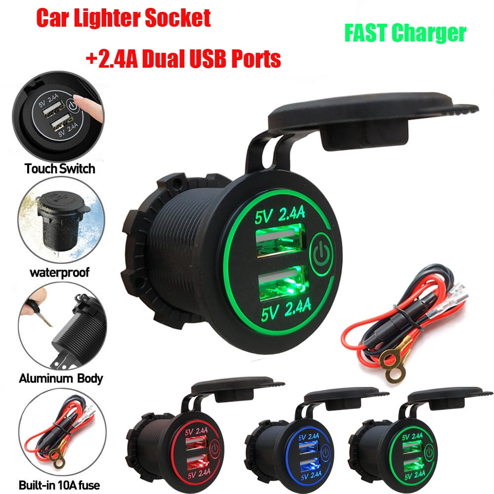 4.8A Fast USB Car Charger, Dual Port Socket Outlet, LED Indicators, For ...