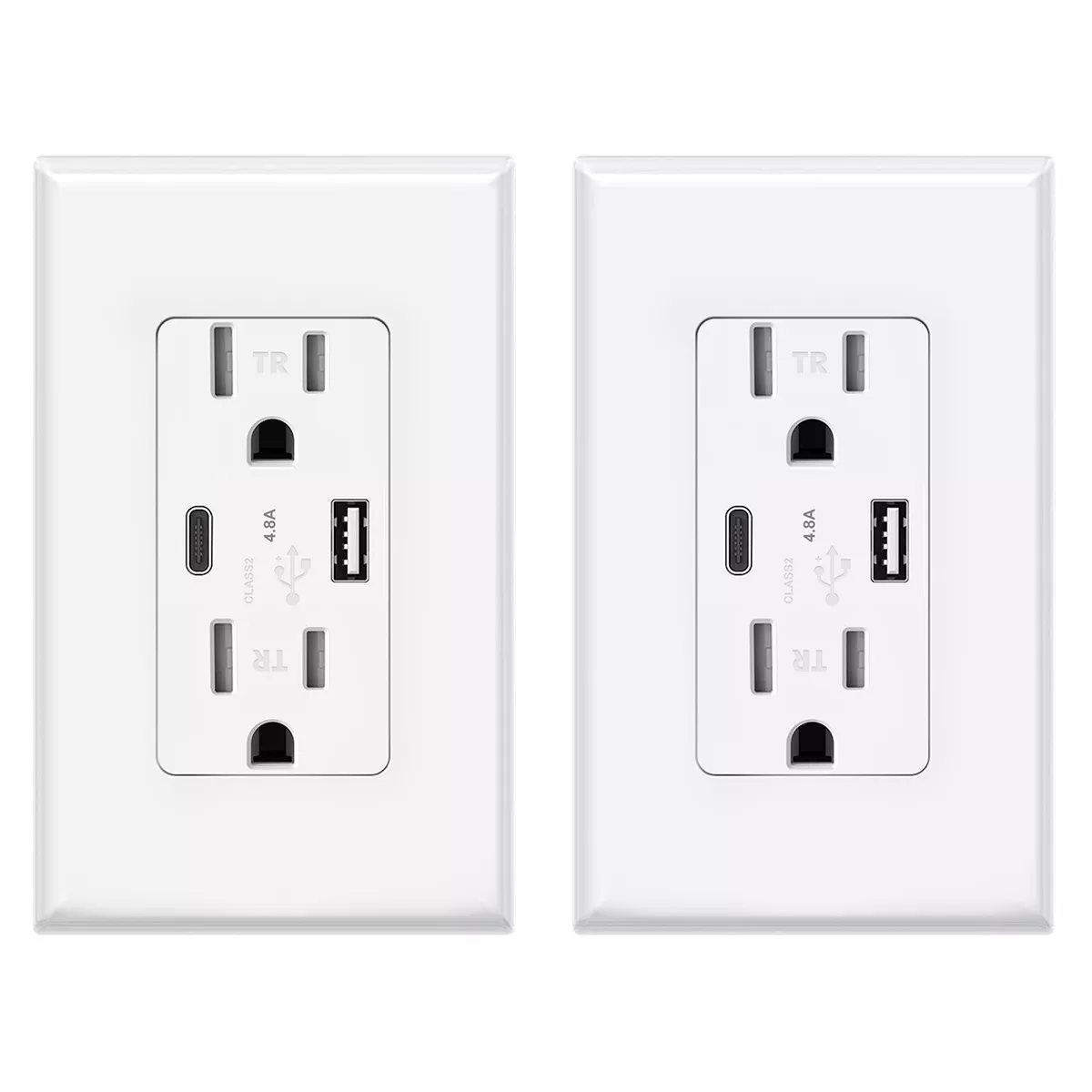 4.8A USB C Outlet 24W Dual High Speed Decora Receptacle 15 Amp,125 Volt ...