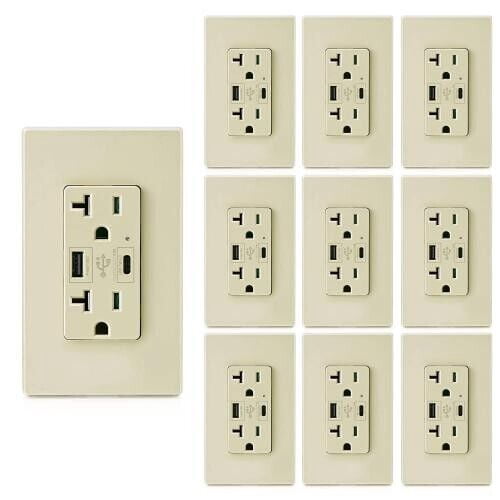 4.8A USB C Outlet PD 24W 20 Amp, 125 Volt Tamper-Resistant Outlet,10 ...